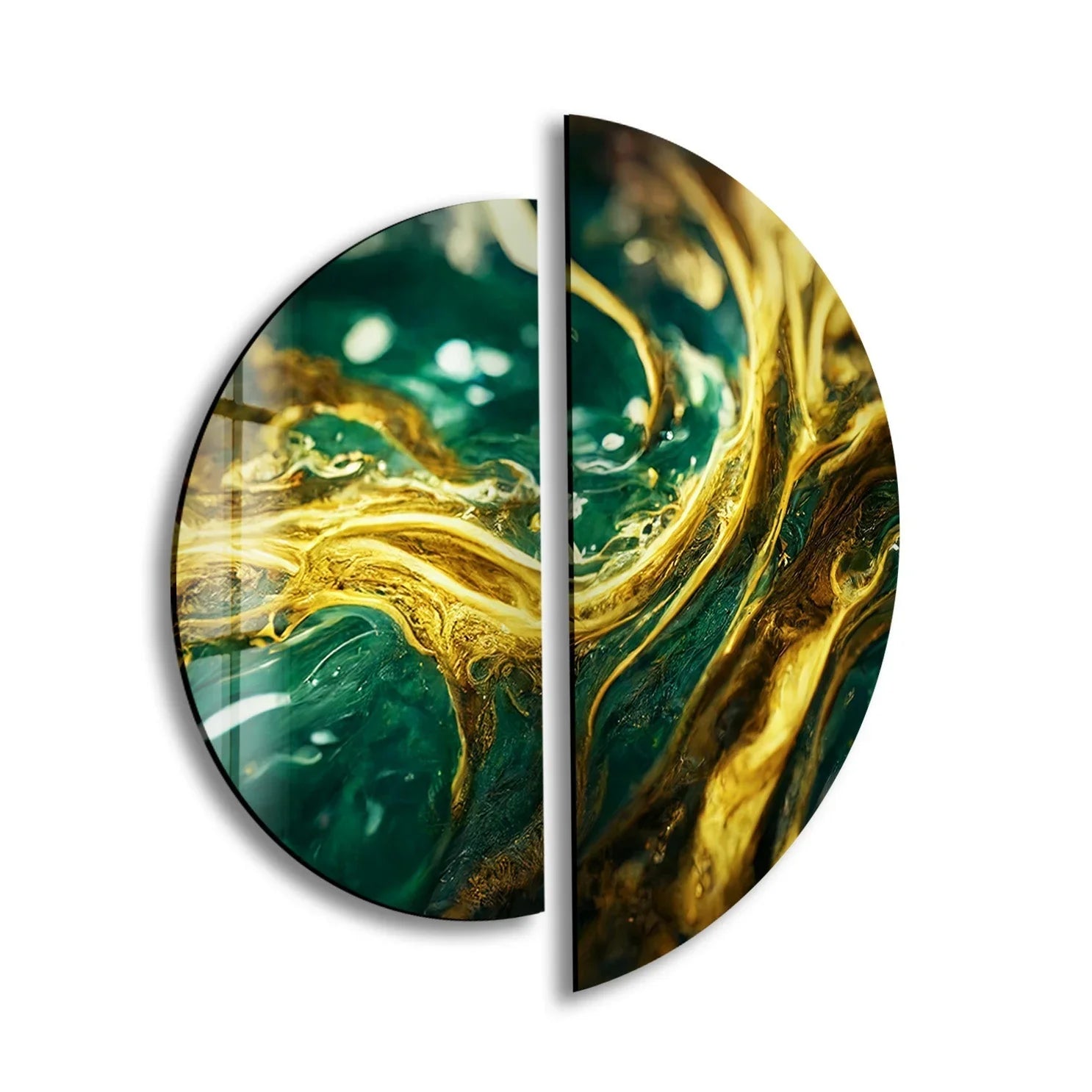 Round 2 Piece Gold Green Glass Wall Art-Art Glass Wall Art