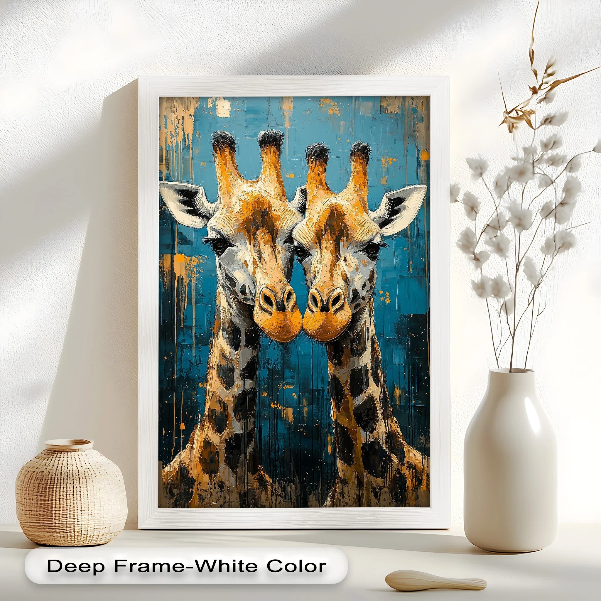 Two Giraffes in Blue Abstract Harmony - Animal Oil Painting ...