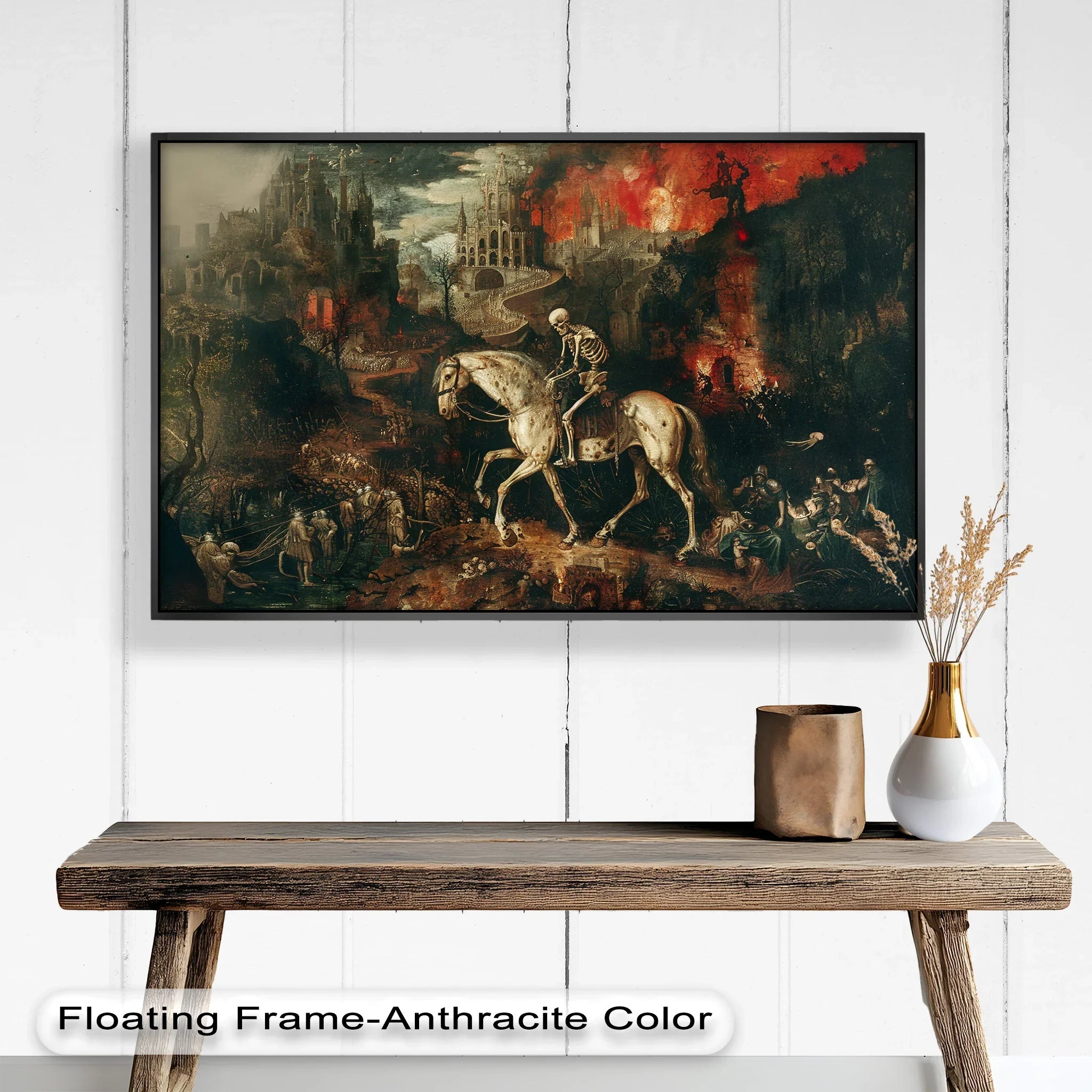 Skeleton on Horseback in Apocalyptic - Historic Oil Painting