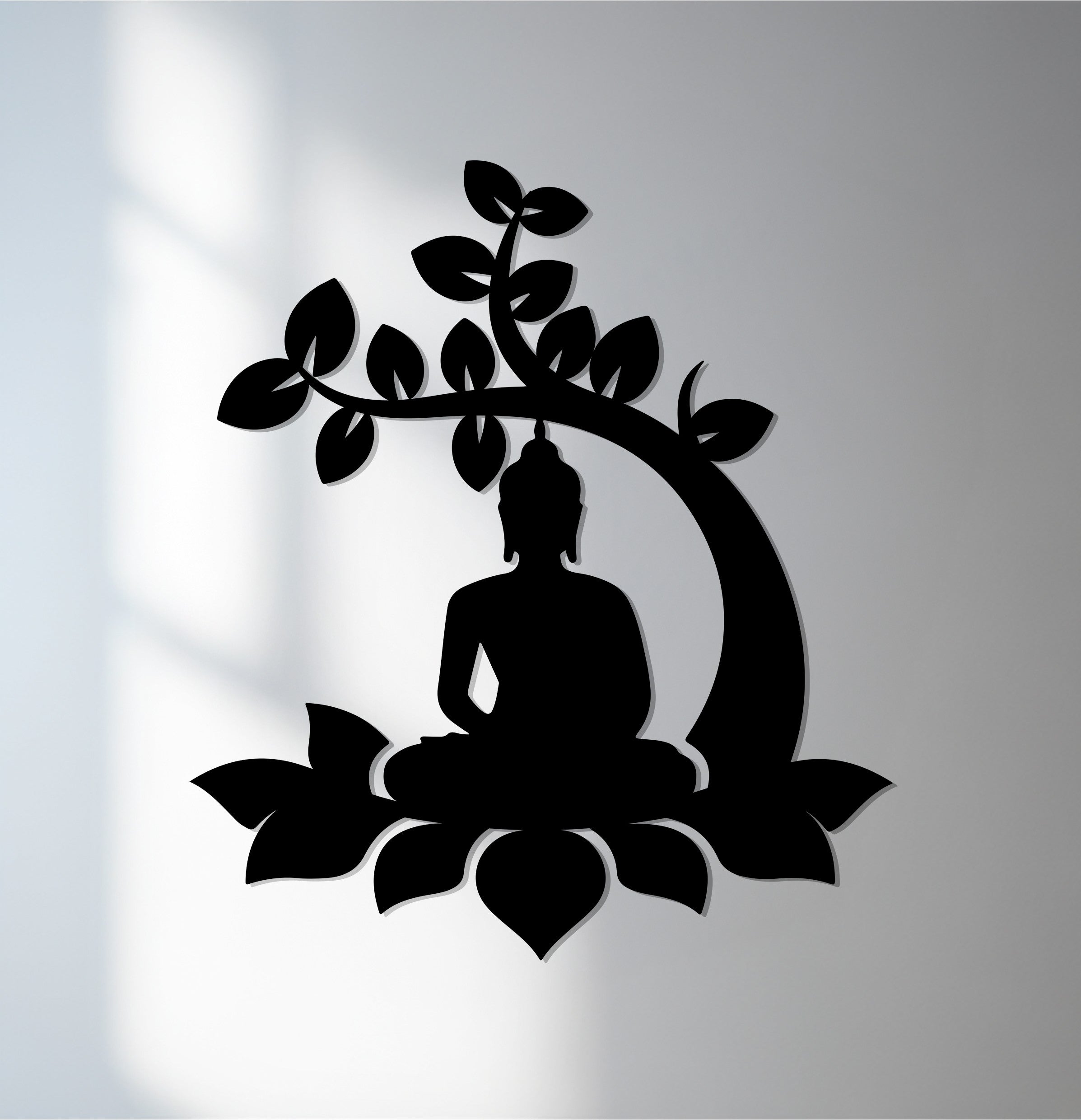 Buda del árbol Bodhi Decoración De Pared Metal – Silueta de loto medit ...