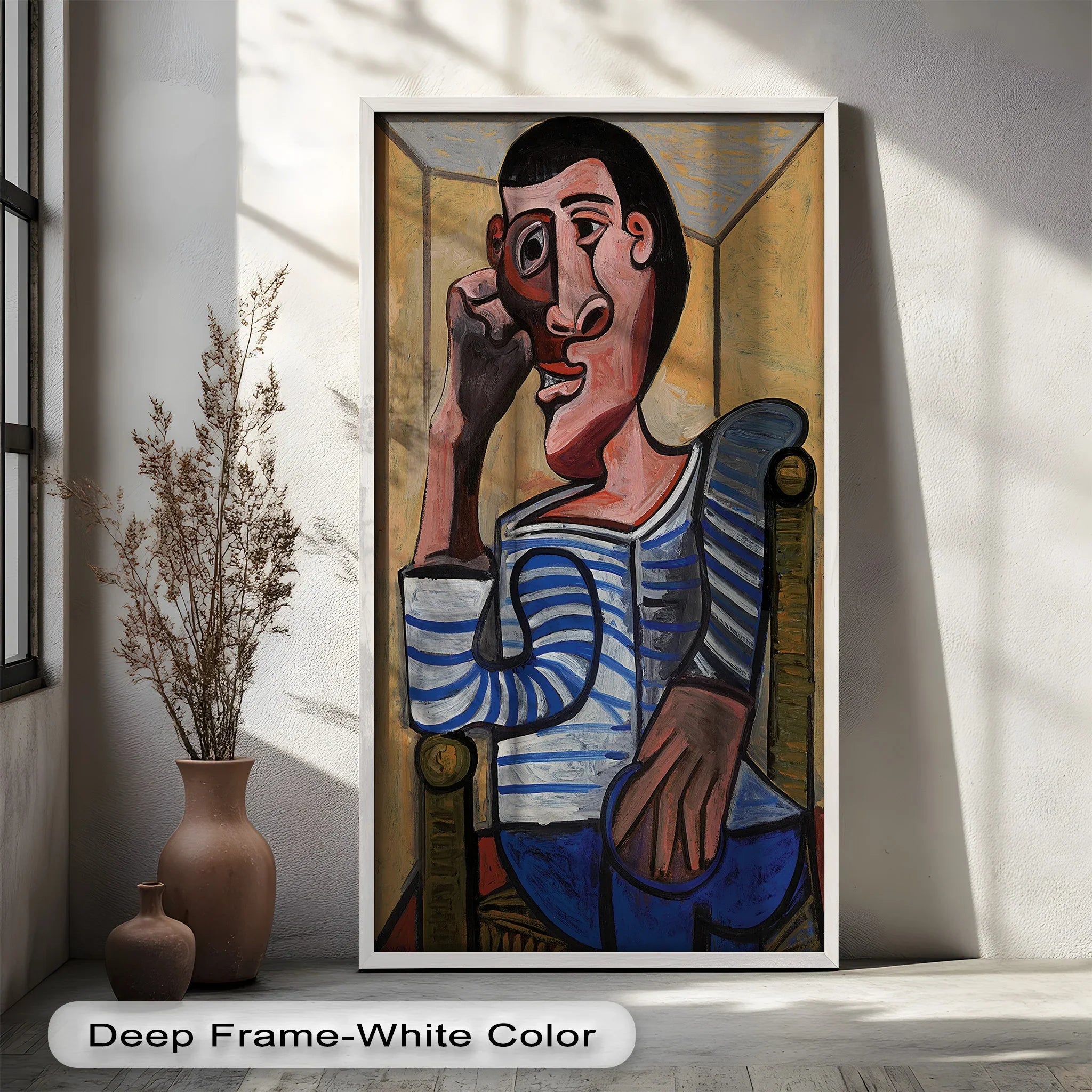 Cubist Male Portrait – Striped Shirt Abstract Oil Painting – MyPhotoStation