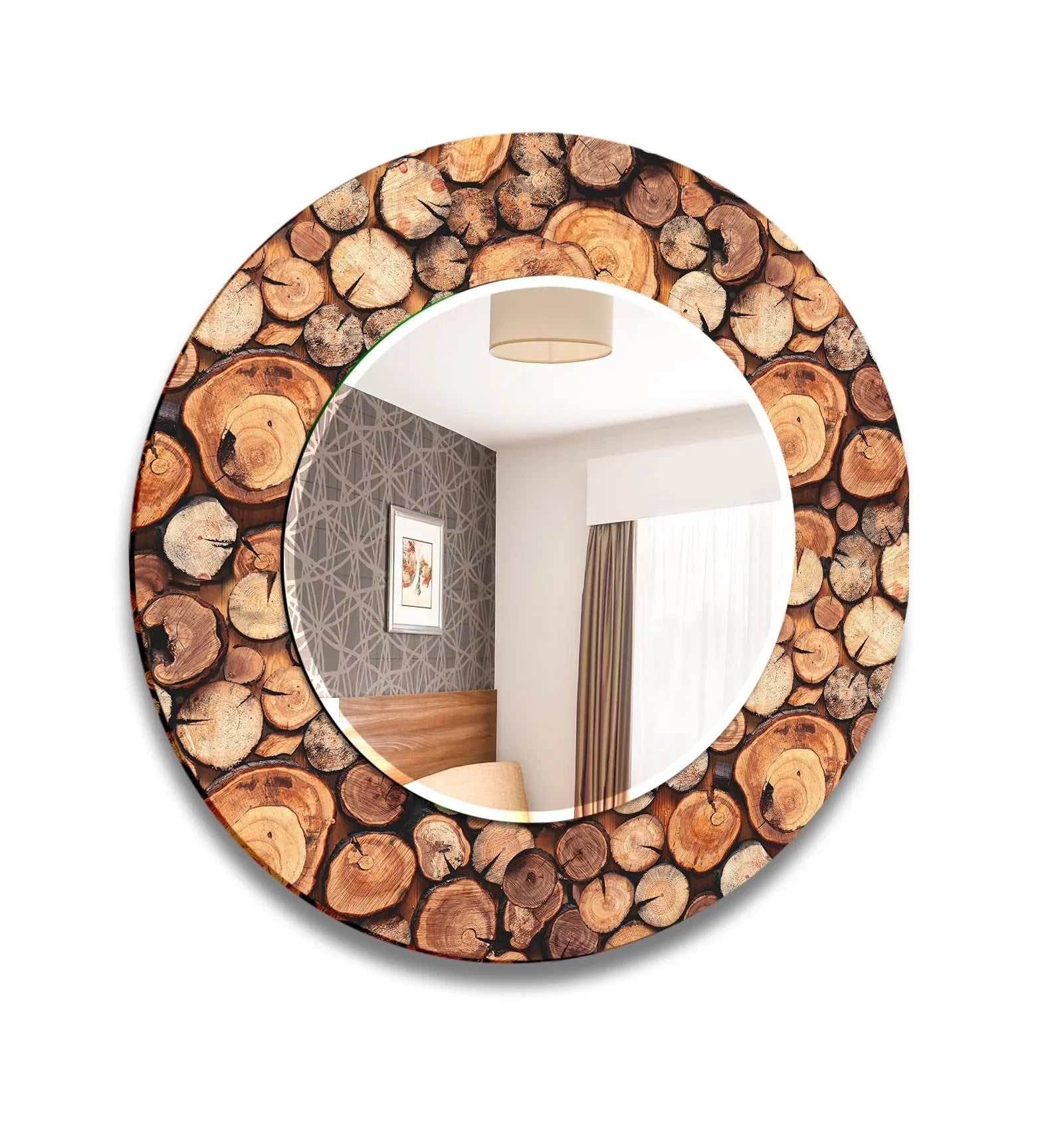 Woods Pattern Round Wall Mirror – Rustic Log Design – MyPhotoStation