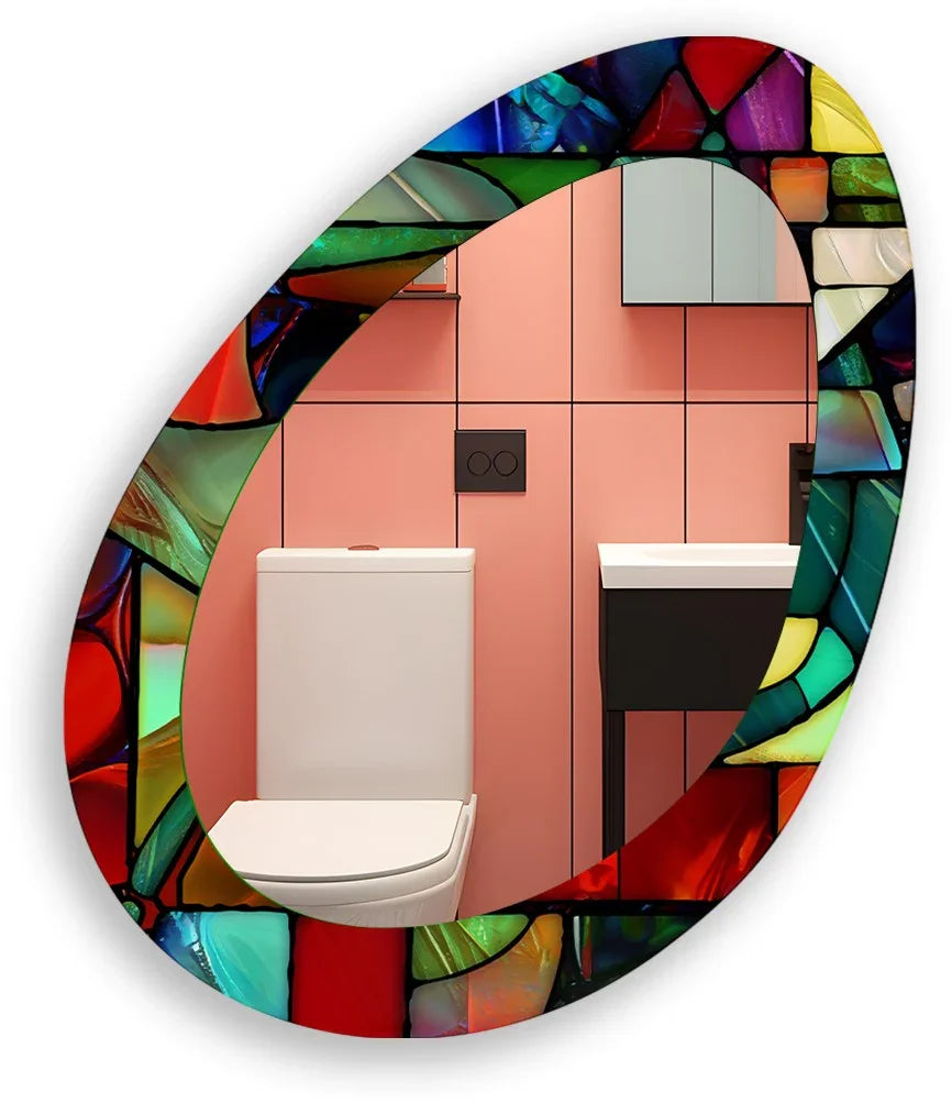 Red Asymmetrical Oval Entryway Wall Mirror | Glass Wall mirror ...