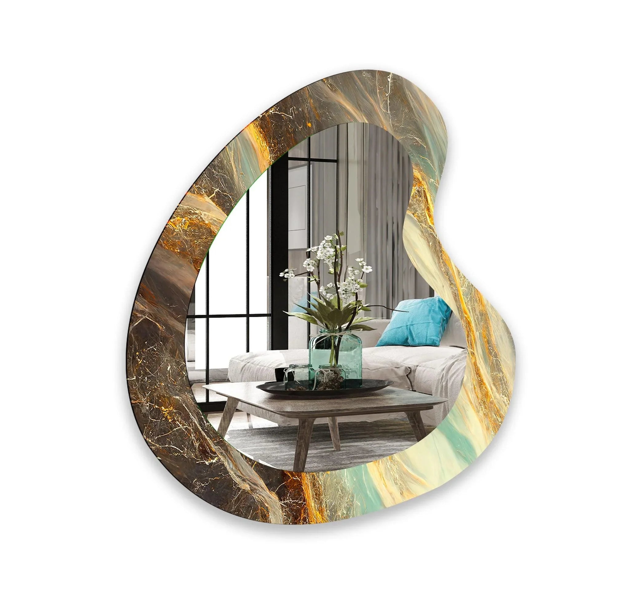 Golden Marble Enterway Glass Wall Mirror | Elegant Marble Wall Mirror ...