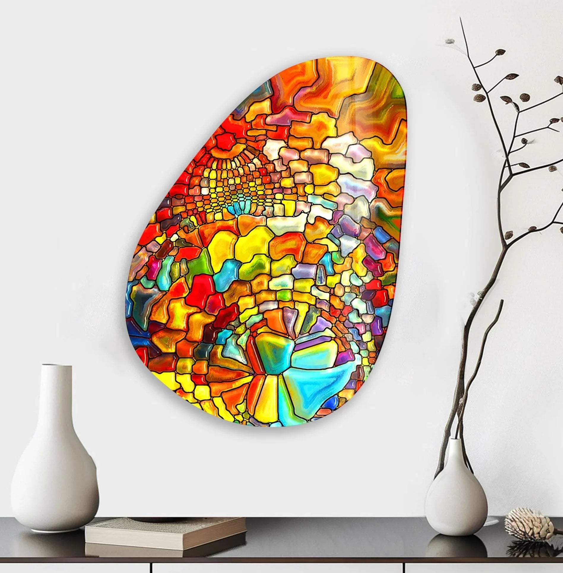 Stained Asymmetrical Oval Colored Glass Wall Art-Glass Printed Photos ...