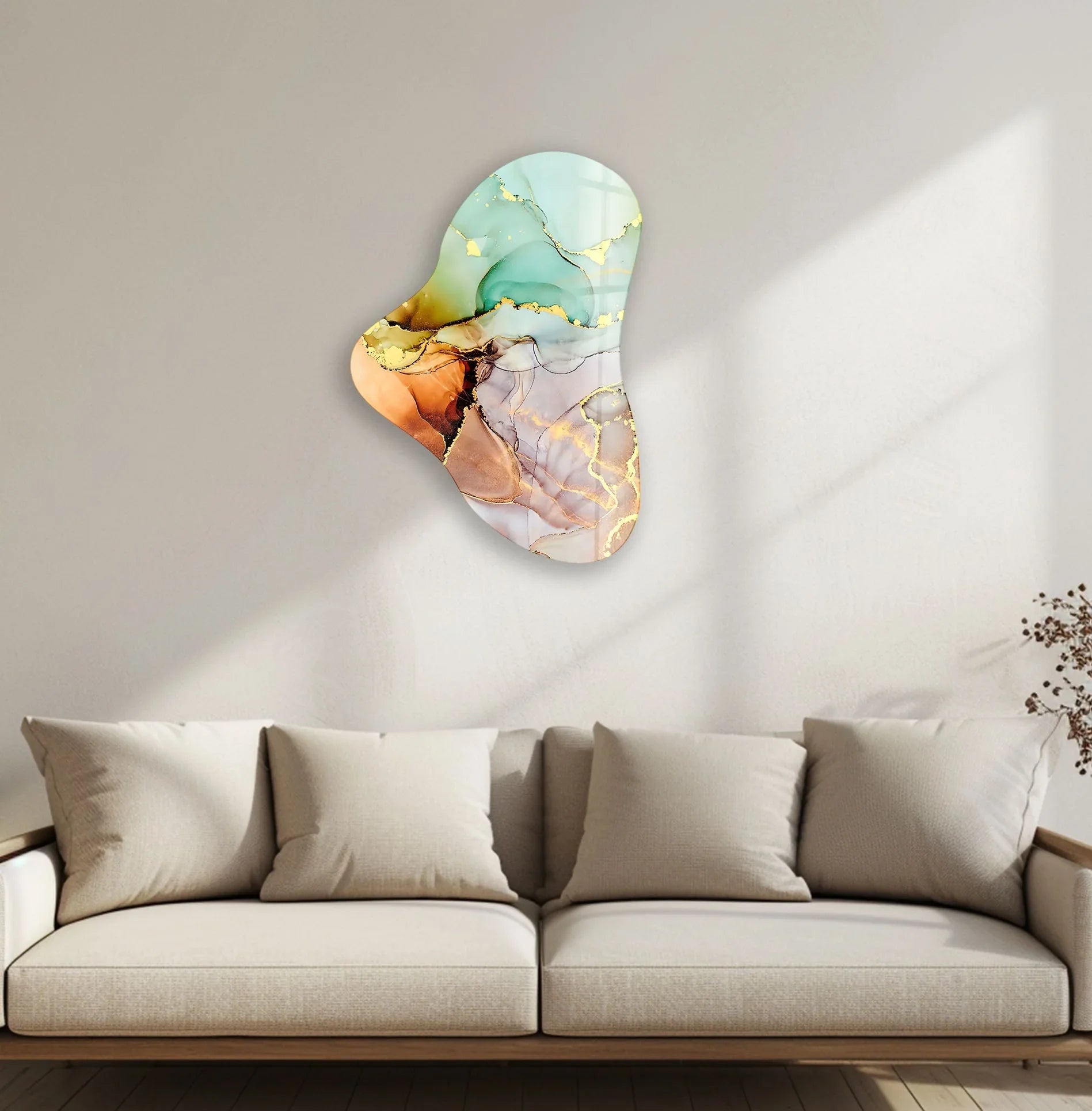 Abstract Pastel Green Glass Wall Art – Asymmetrical Design