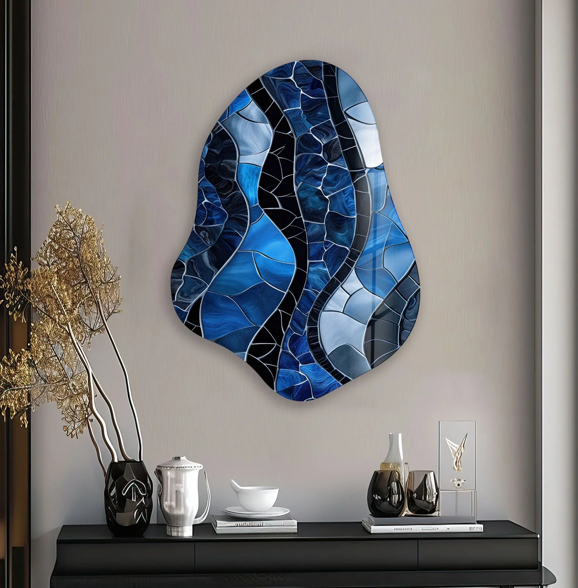 Stained Blue Decorative Glass Wall Art | Print Photos On Glass ...