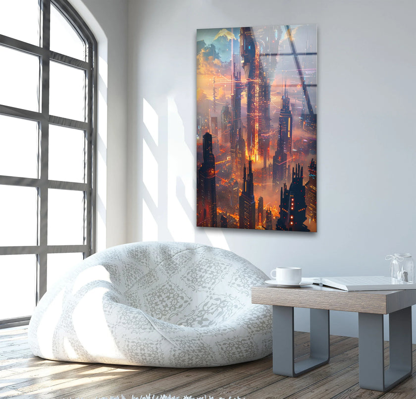 MyPhotoStation: Sci-Fi Magic Skyline Glass Wall Art-Glass Wall Decor