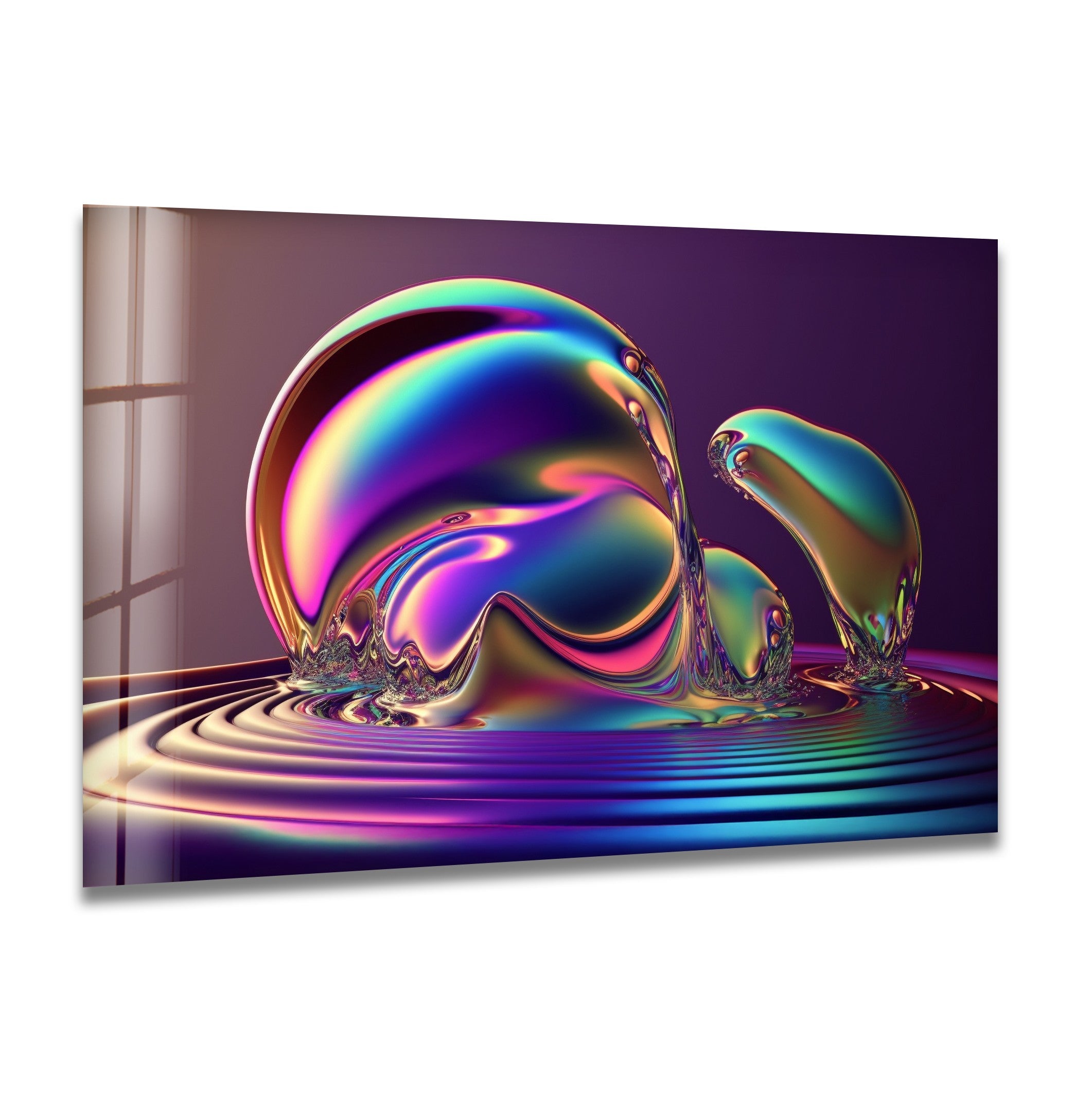 Chromatic Liquid Sphere Art – Futuristic Iridescent Glass Wall Panel ...