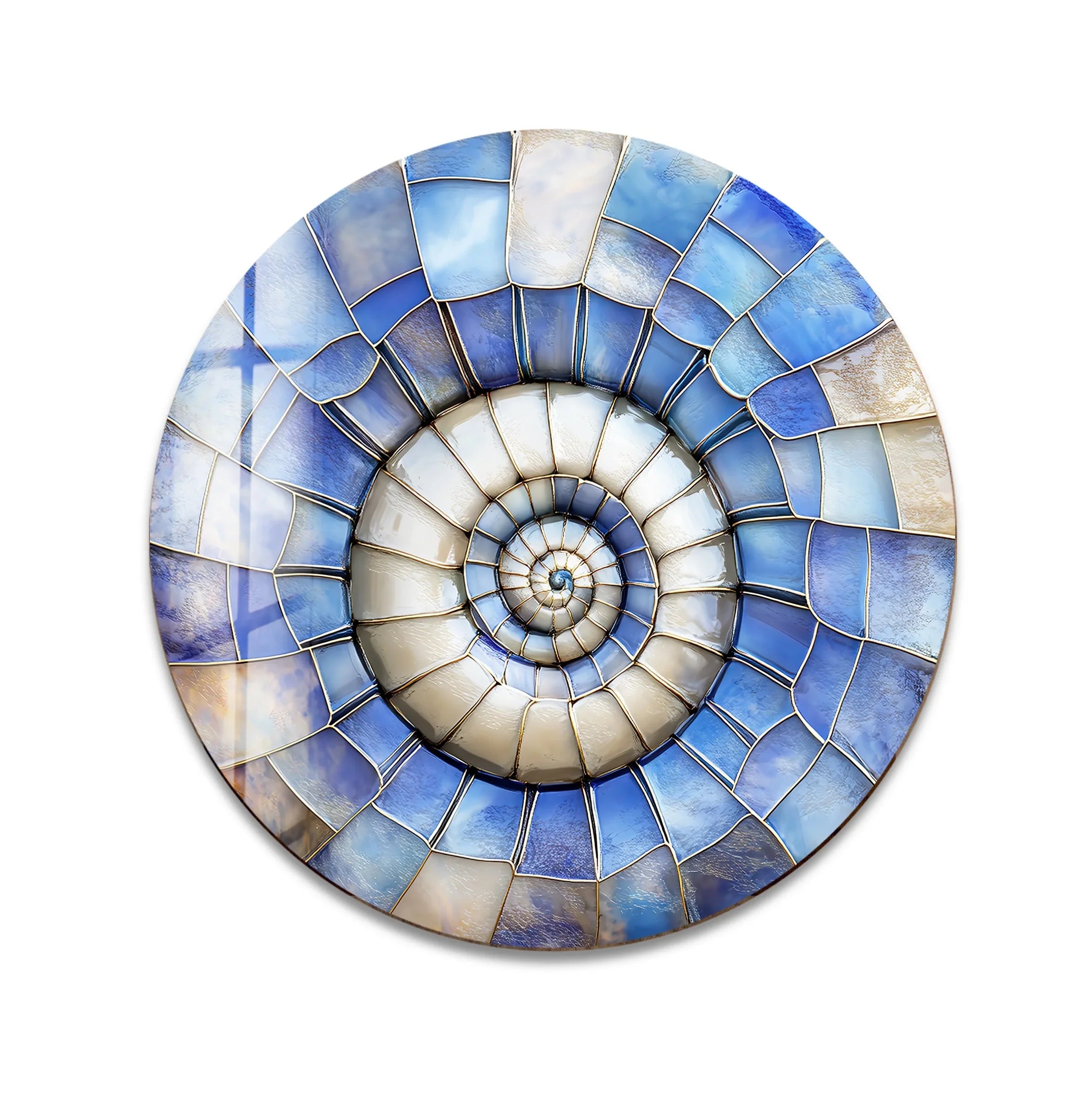 Celestial Shell Spiral – Round Glass Wall Art – MyPhotoStation