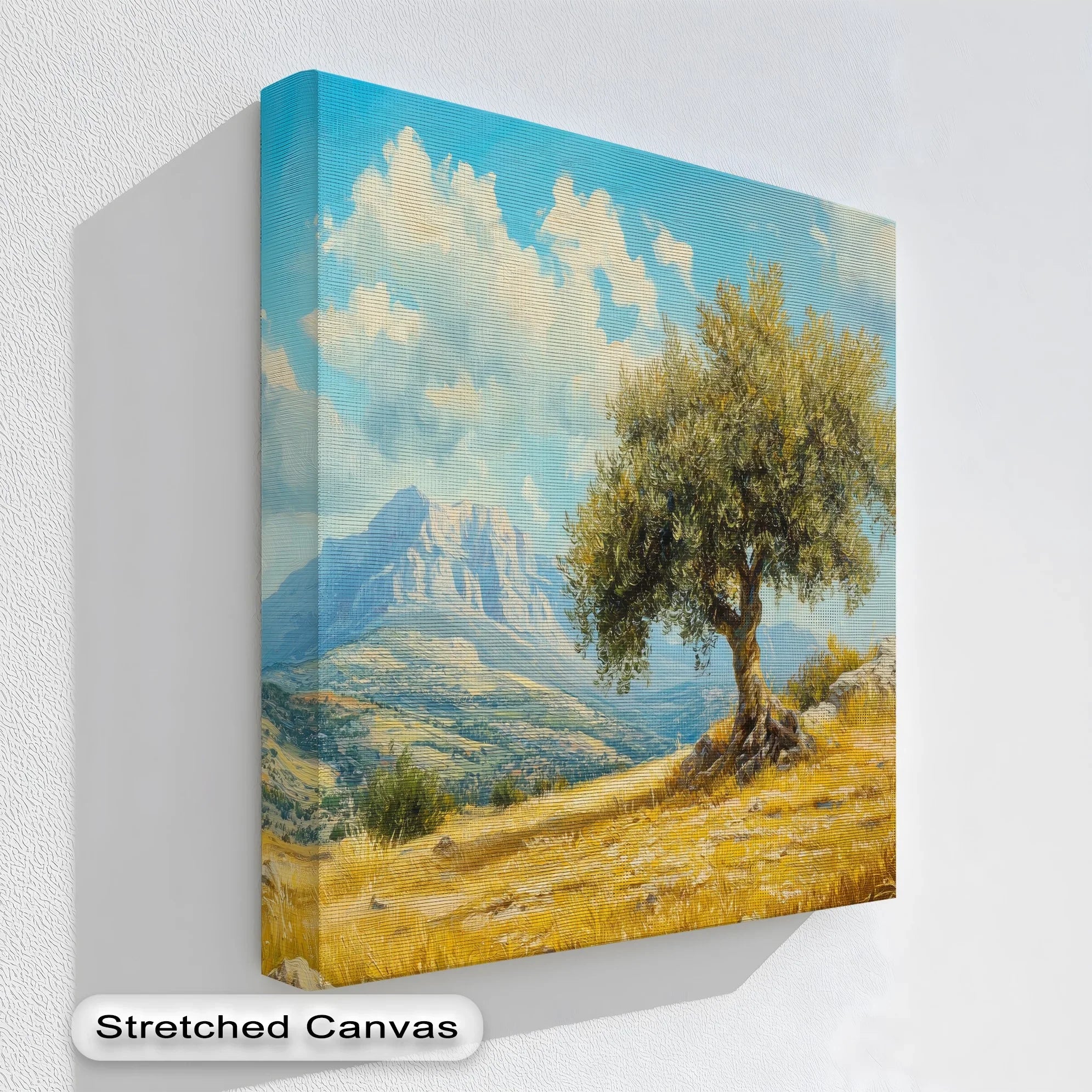Lone Olive Tree in Golden Valley – Mediterranean Landscape Canvas Prin ...