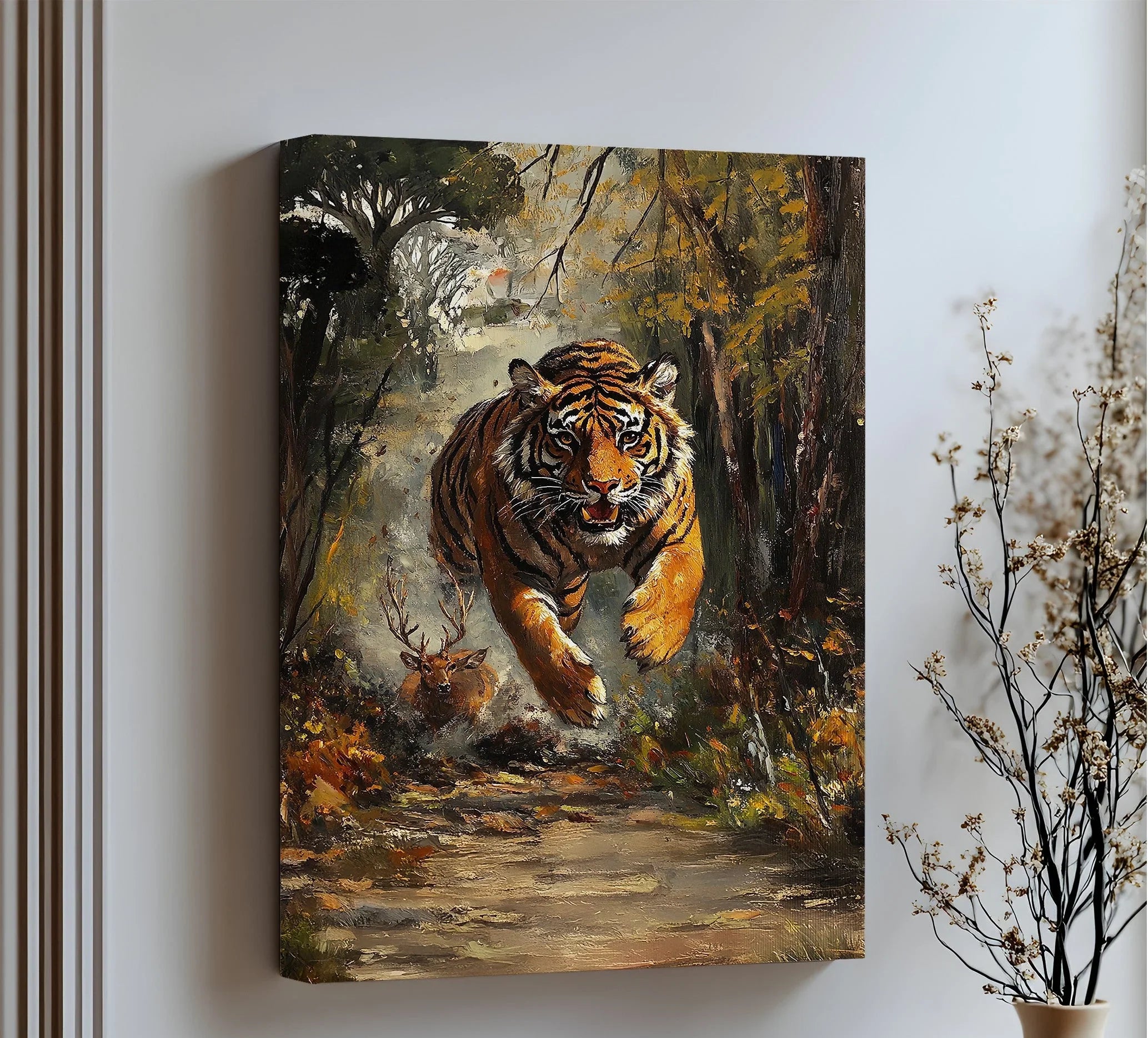 Predator's Pursuit – Wild Tiger Chase Animal Canvas Print – MyPhotoStation