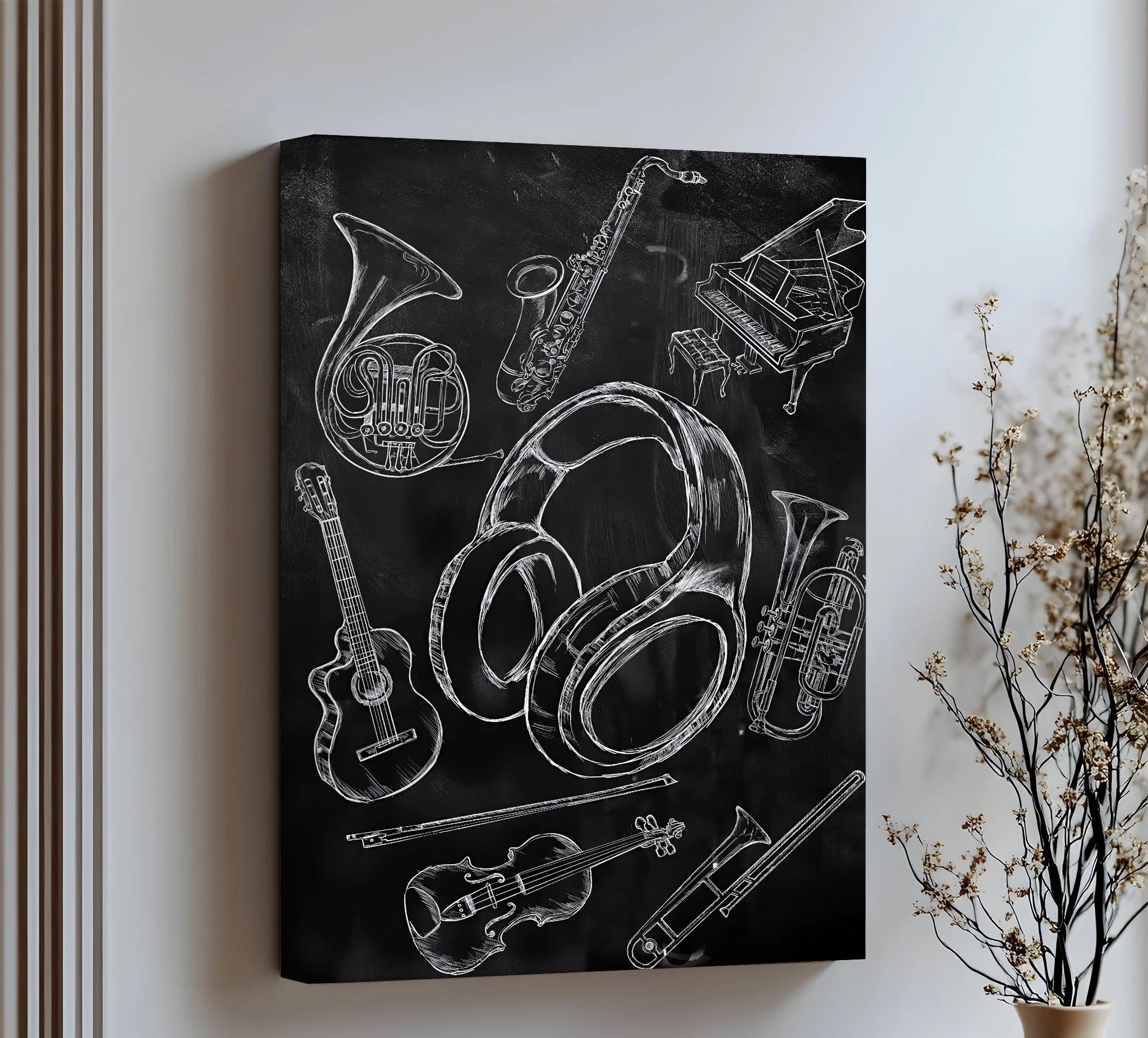Symphony on Chalkboard – Musical Instruments Canvas Print – MyPhotoStation