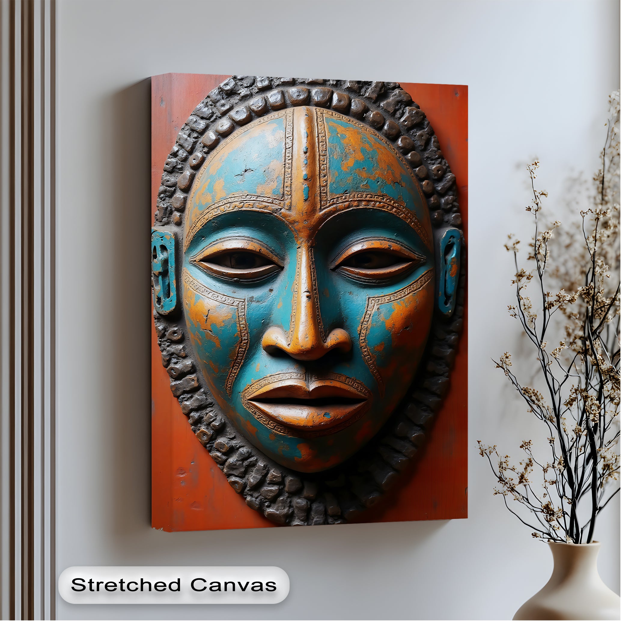 Tribal Guardian – African Mask Canvas Wall Art | Large Framed Wall Art