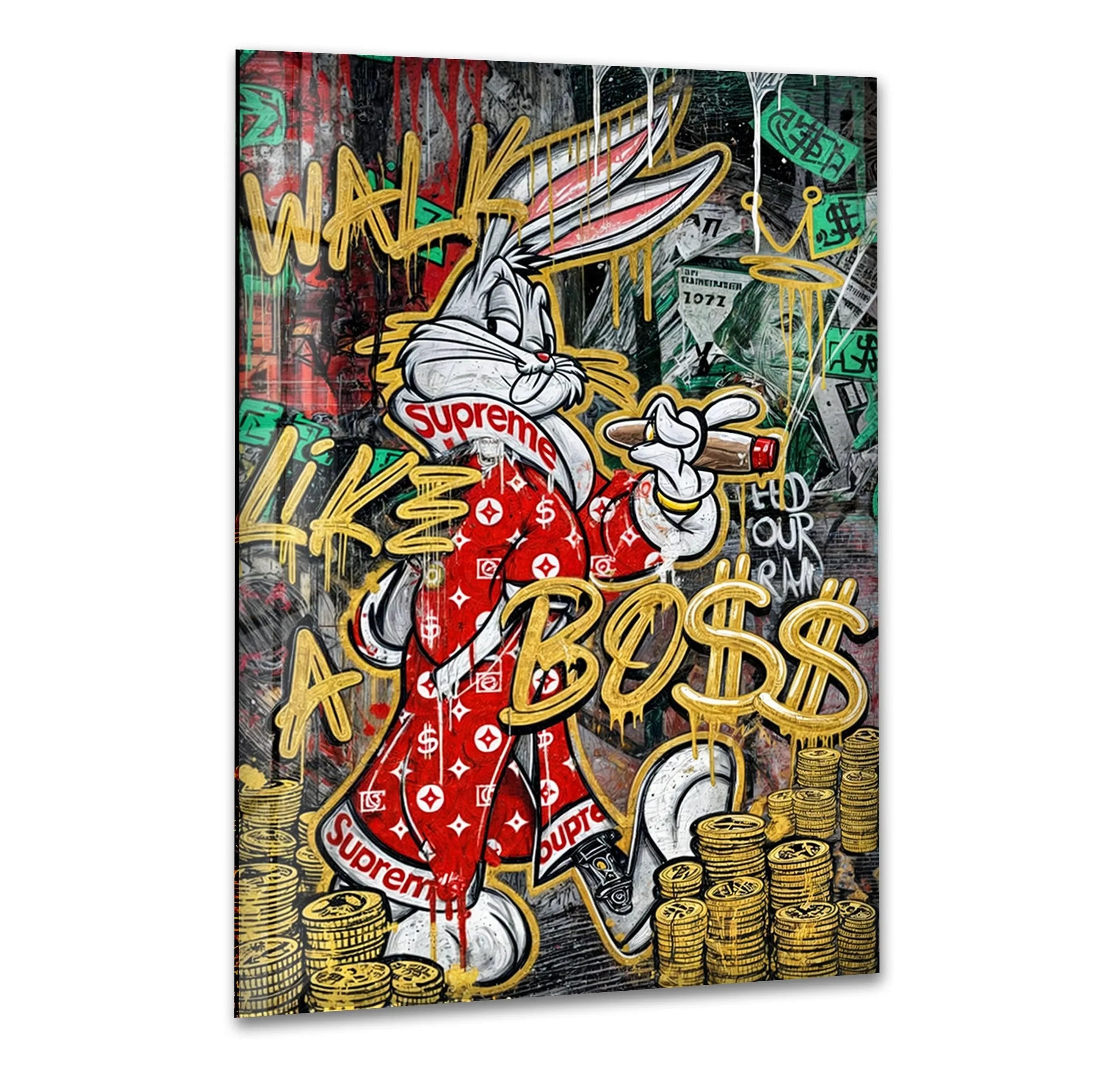 Walk Like a Boss Graffiti Glass Wall Art – Urban Street Style Decor ...