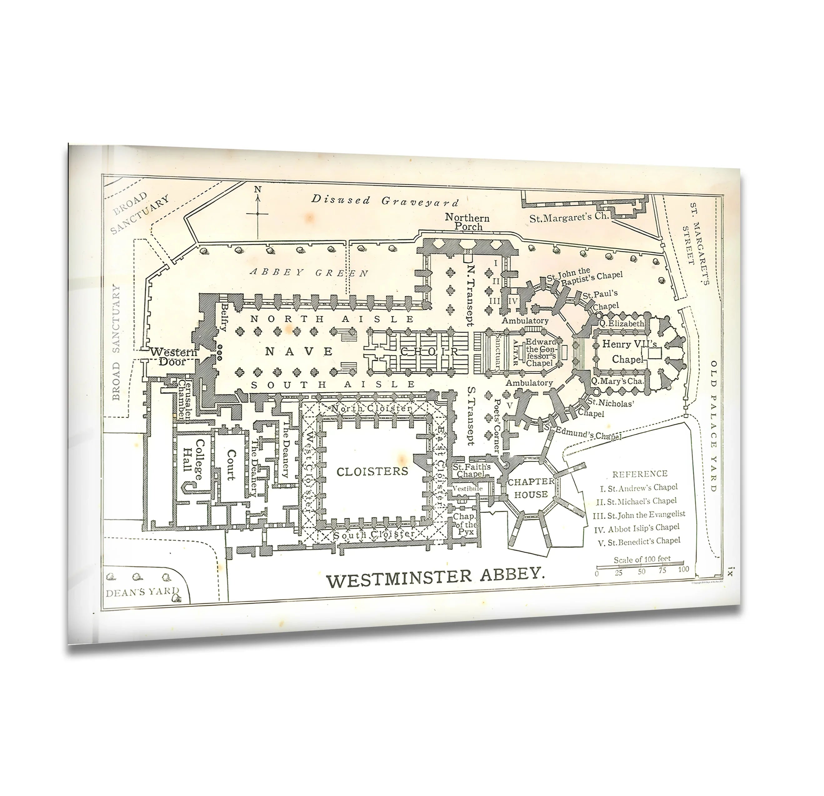 Westminster Abbey Floor Plan Glass Wall Art – Detailed Map of London’s ...