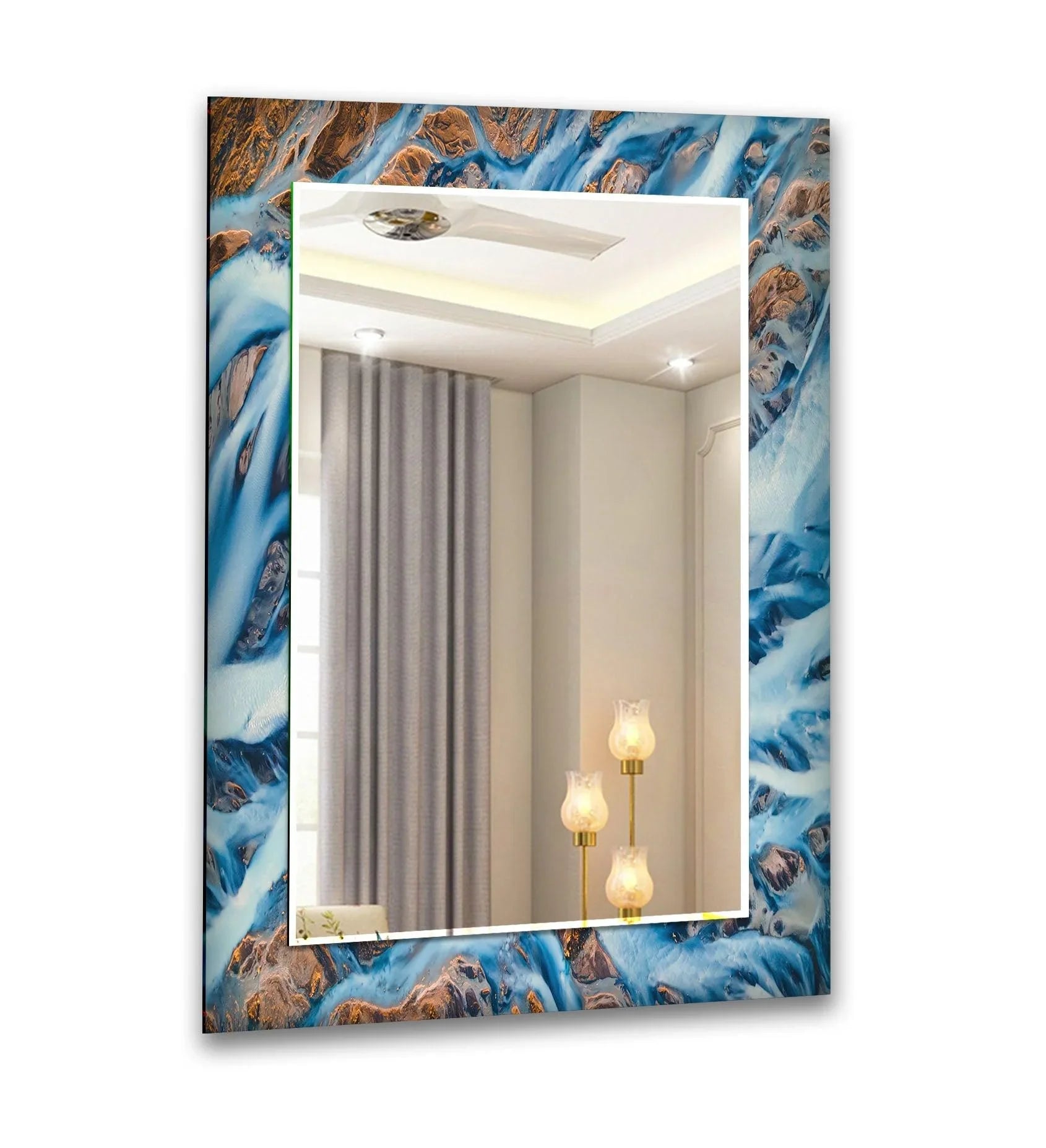 Abstract Blue and Brown Rocks Modern Wall Mirror - Abstract ...
