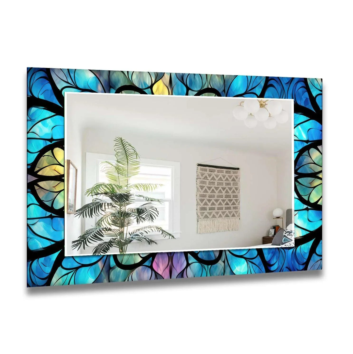 Stained Shiny Blue Wall Mirror – Vibrant Glass Decor