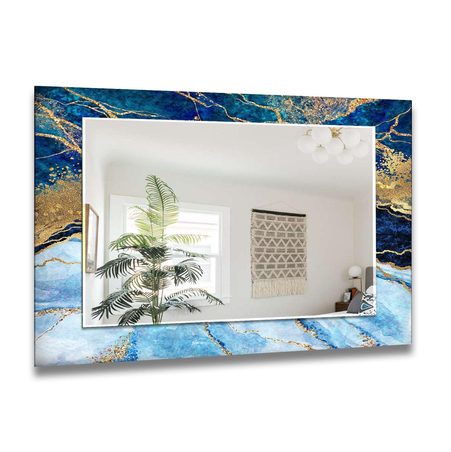 Light and Dark Blue Abstract Wall Mirror – Elegant Wall Decor ...