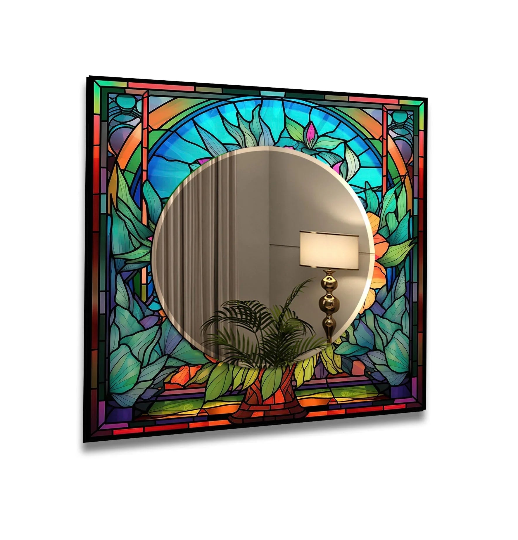 Colored Stained Glass Wall Mirror – Unique Artistic Decor – MyPhotoStation