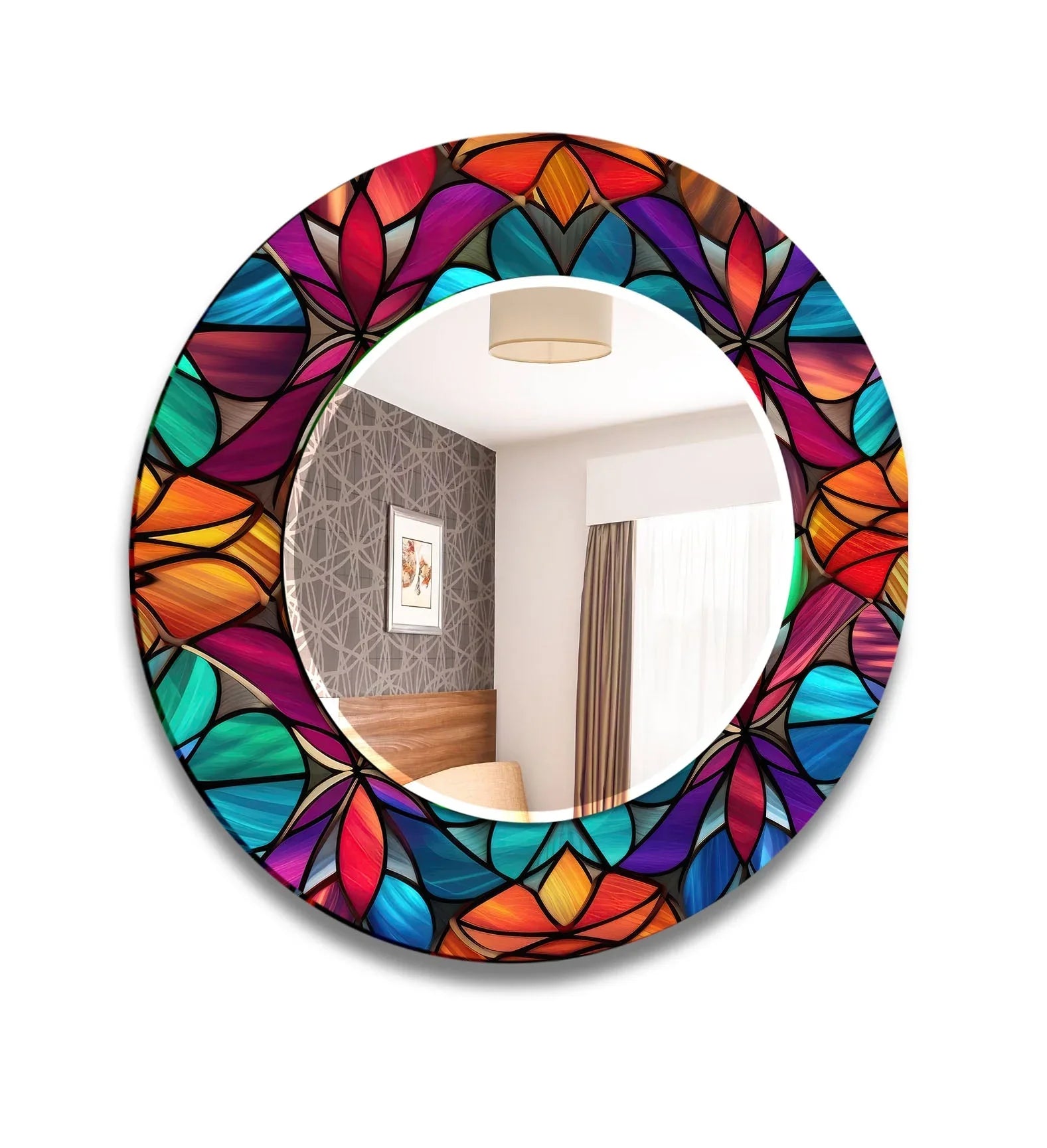 Colored Flowers Red Wall Mirror – Vibrant Round Mirror – MyPhotoStation