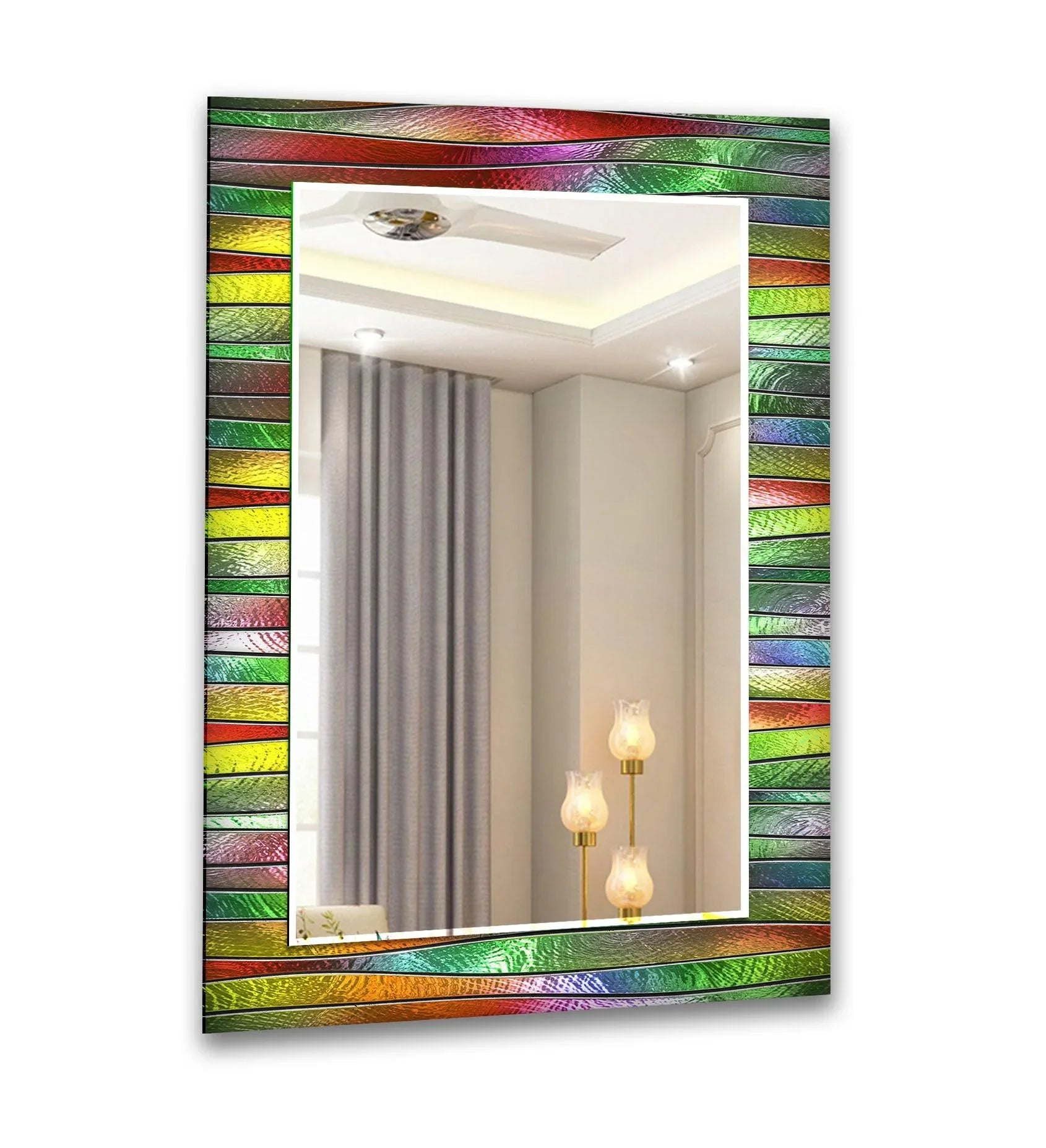 Green Lines Stained Wall Mirror – Vivid Artistic Accent – MyPhotoStation