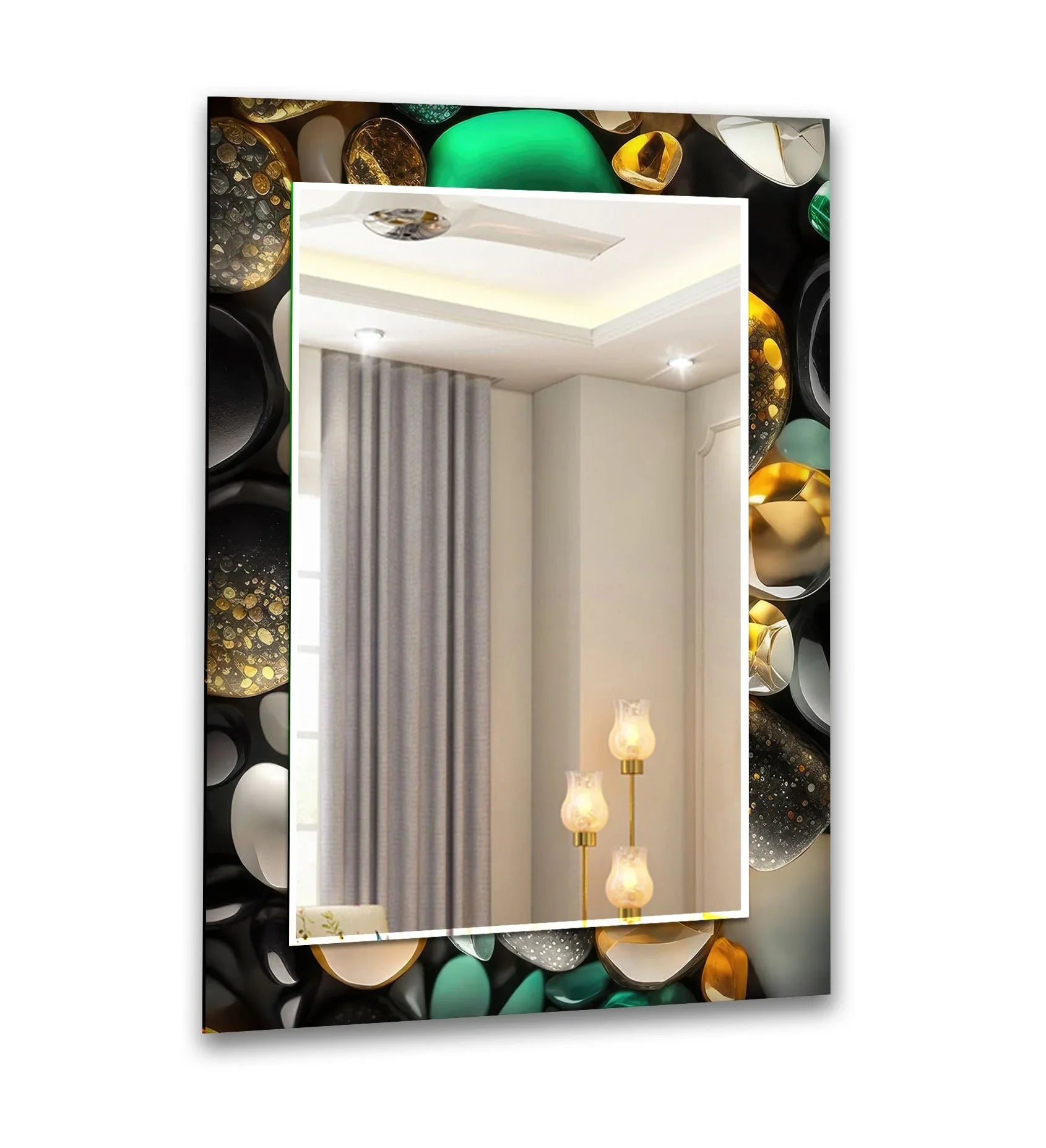 Shiny Zen Spa Stones Stained Wall Mirror – Elegant Reflective Design ...