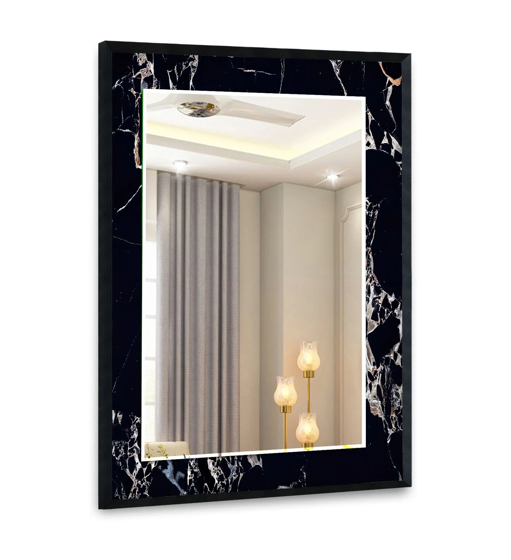 Granite Design Black Marble Black Frame Wall Mirror – Elegant Modern ...