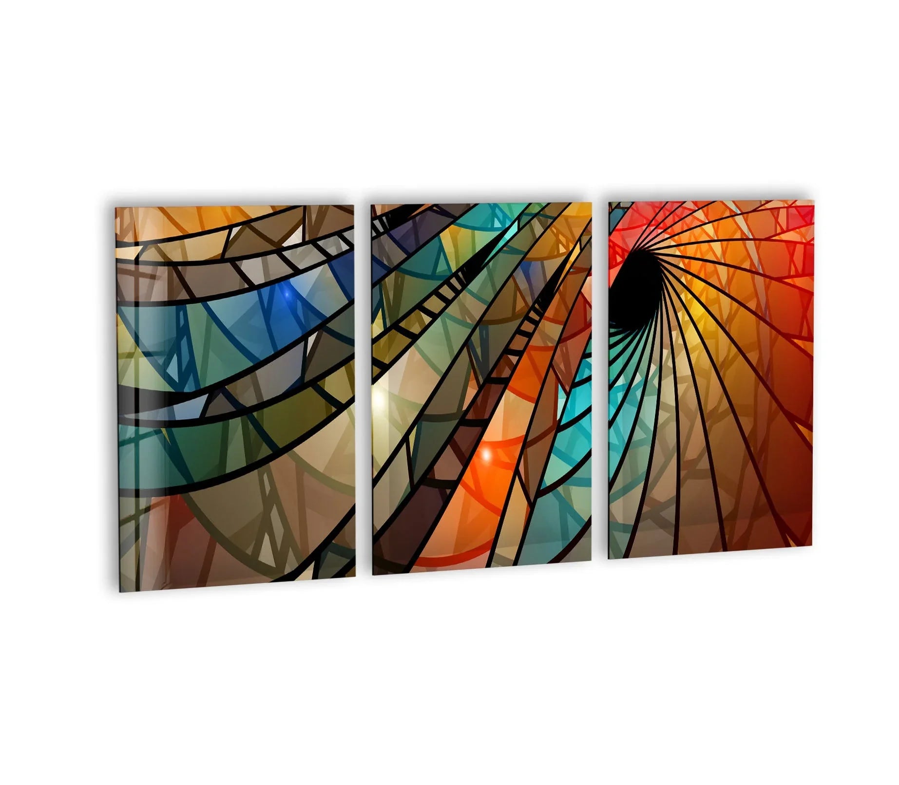 Colorful Stained Spiral Geometric Glass Wall Art - Print On Glass