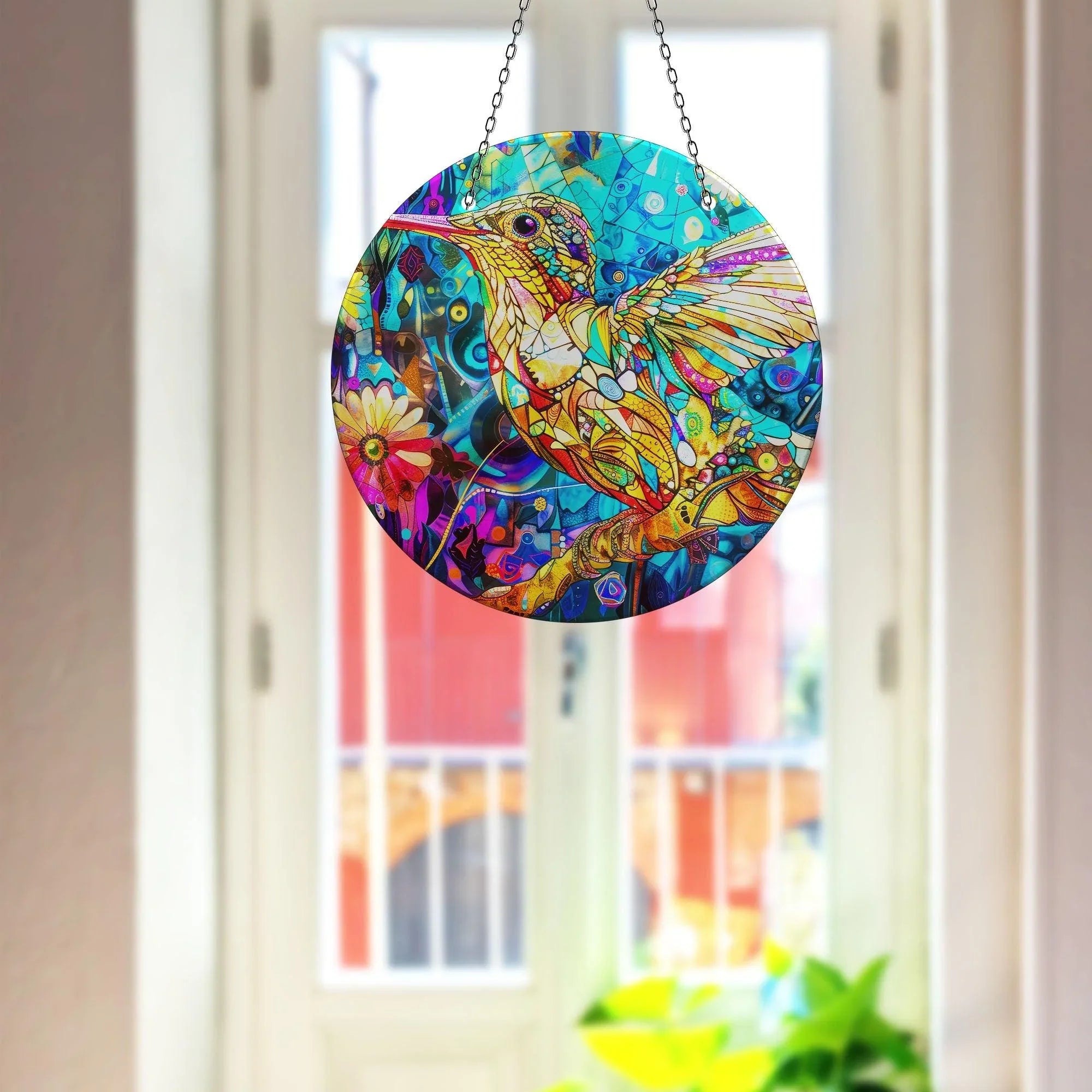 Stanied Yellow Birds Suncatcher-Colorful Sun | Myphotostation ...