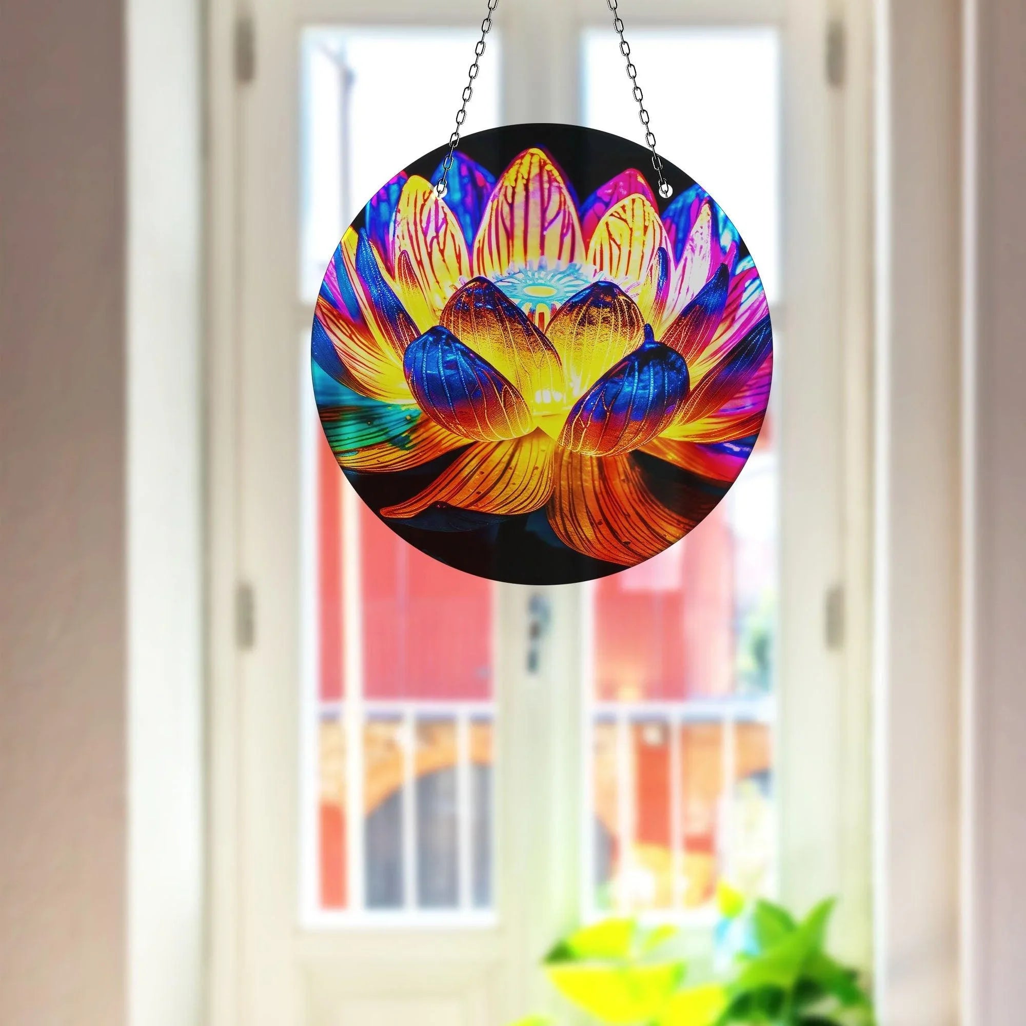 Orange Lotus Suncatcher Decor-Glass Suncatchers | Myphotostation