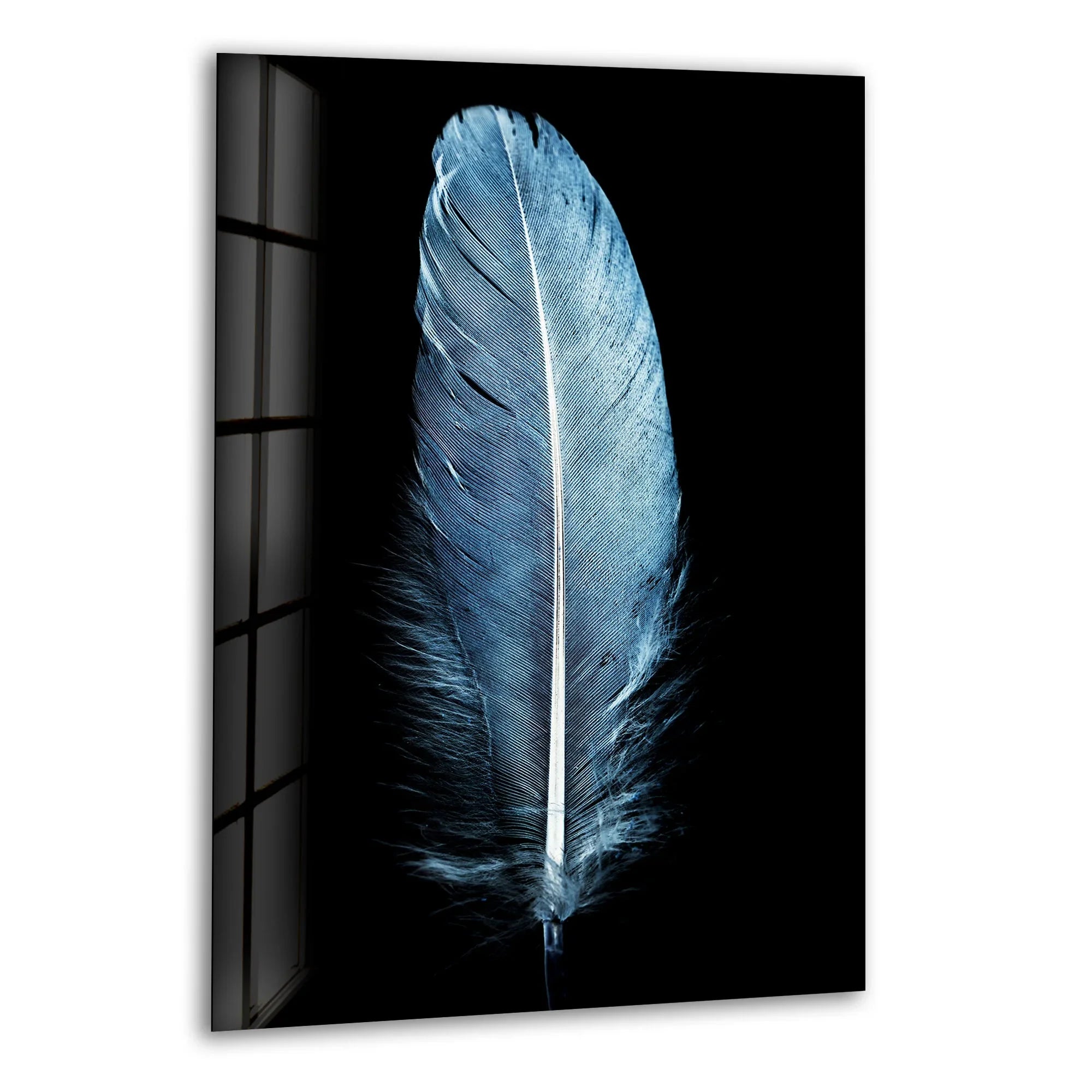 Large Blue Feather Wall Art – Elegant Minimalist Decor