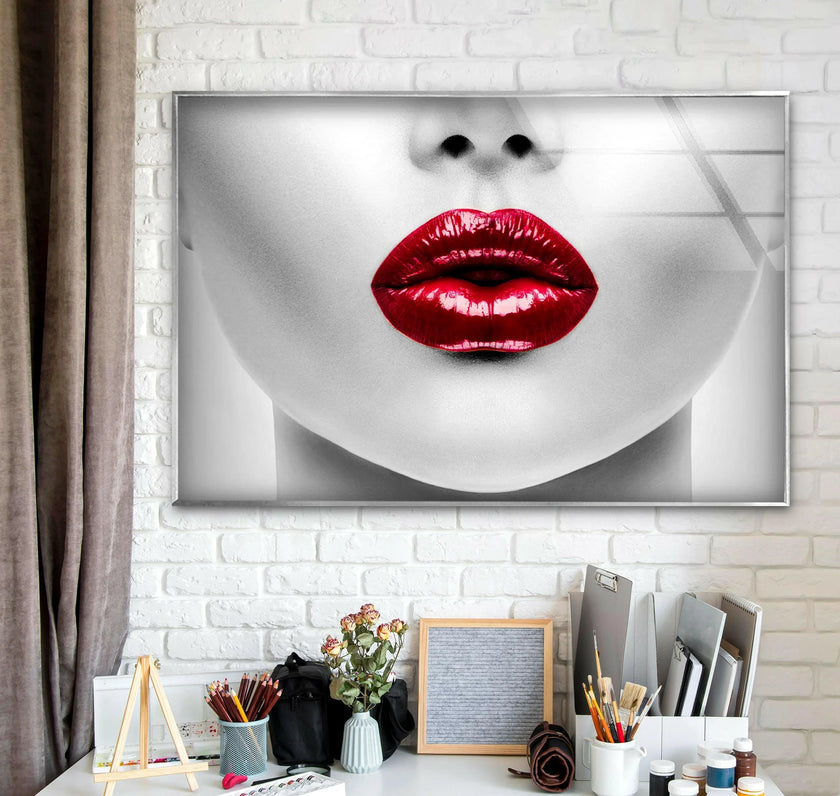 MyPhotoStation: White Woman Red Lips Cool Glass Art & Wall Art