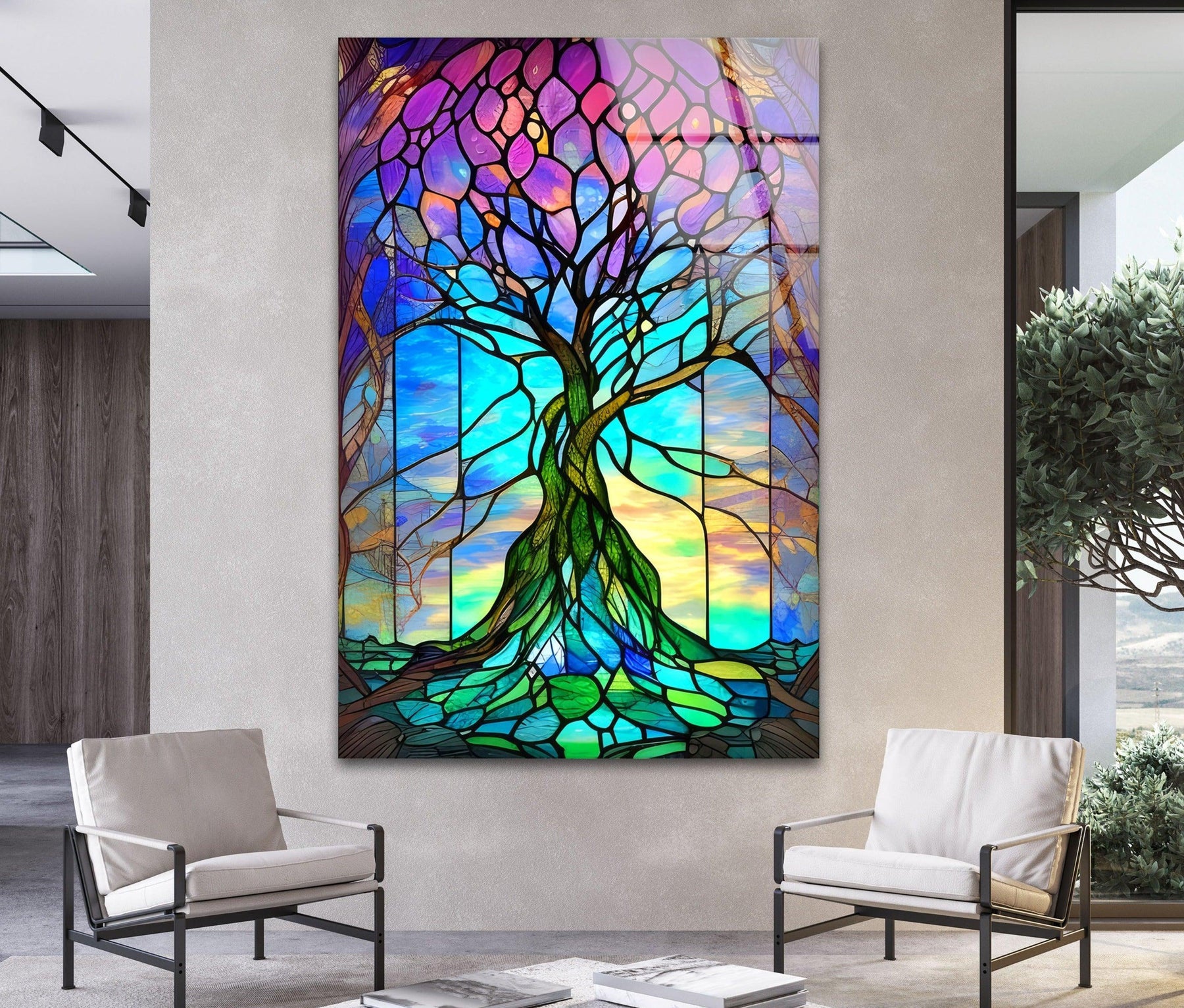Stained Purple Life of Tree Art – Nature Glass Decor – MyPhotoStation