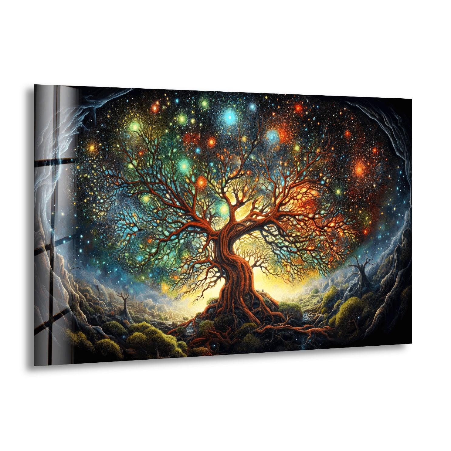 Tree With Stars Painting Wall Art – Cosmic Glass Decor – MyPhotoStation