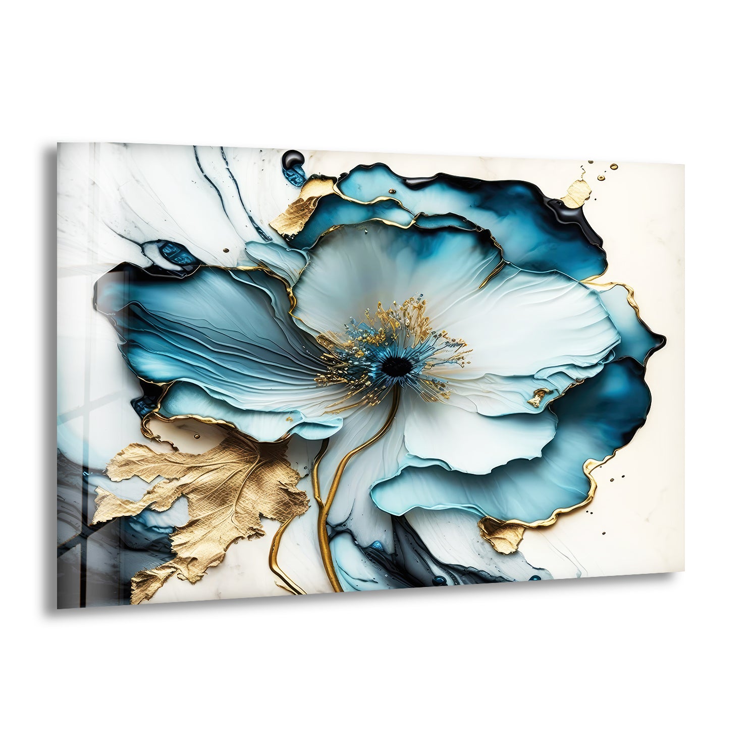 MyPhotoStation: Abstract Blue Flower Glass Wall Art|Large Glass Prints