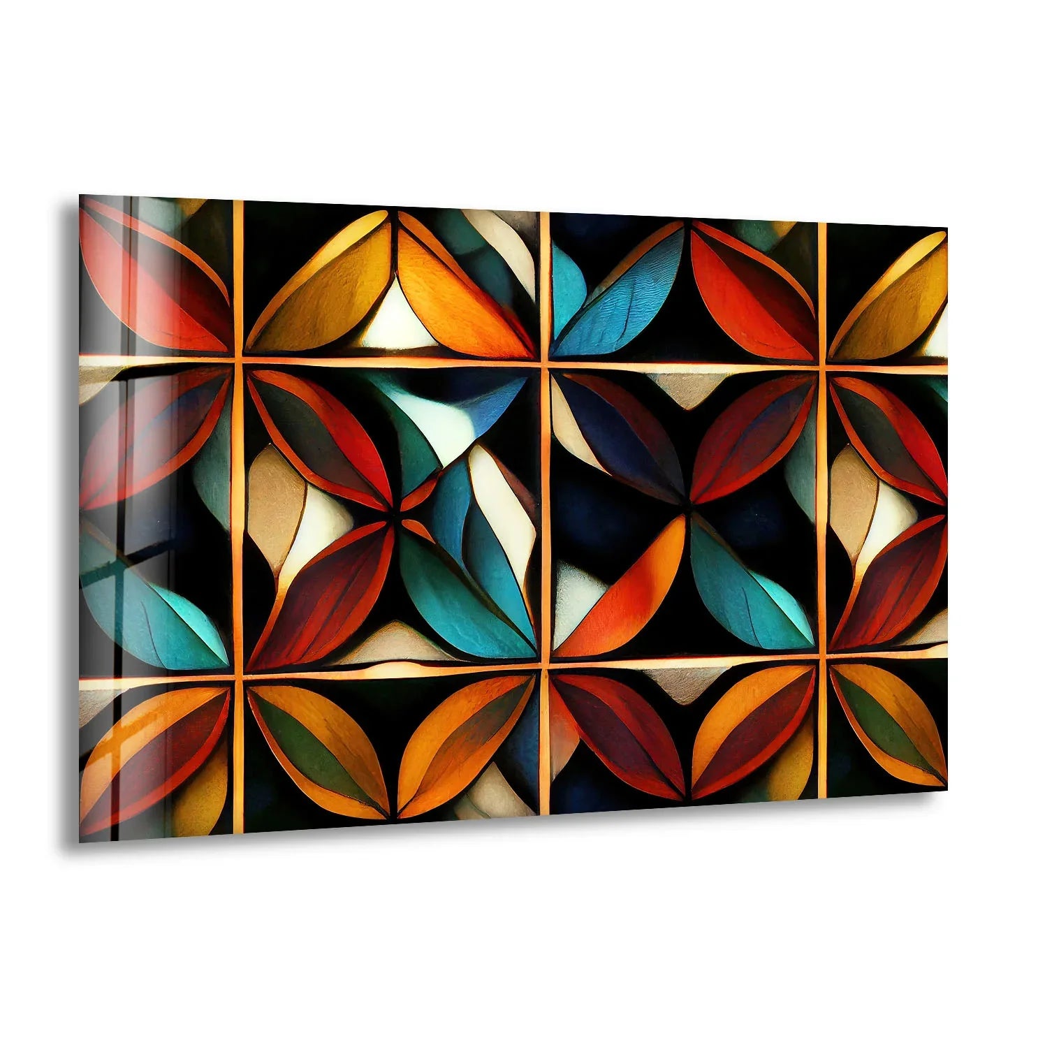 Geometric Stained Glass Wall Art – Vibrant Abstract Glass Pattern