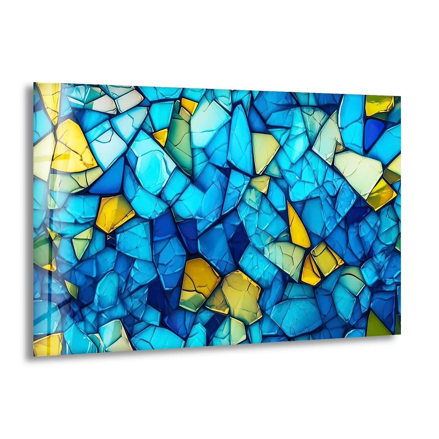MyPhotoStation: Mosaic Blue & Yellow Glass Wall Art-Large Glass Prints