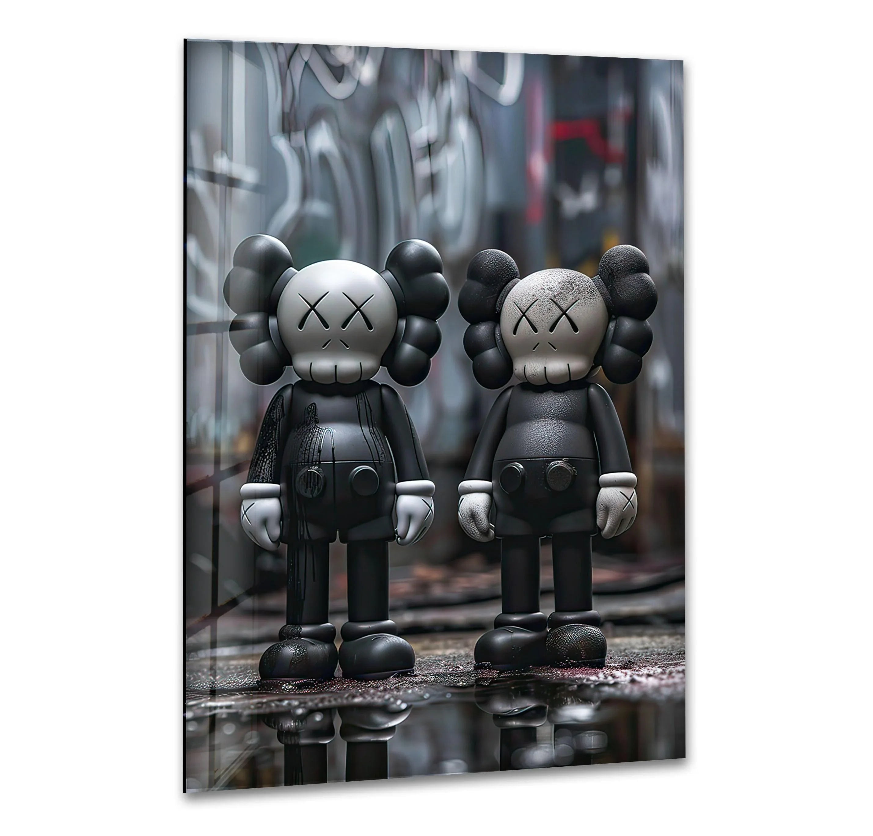 Two Black Kaws Glass Wall Art – Urban Artistic Decor