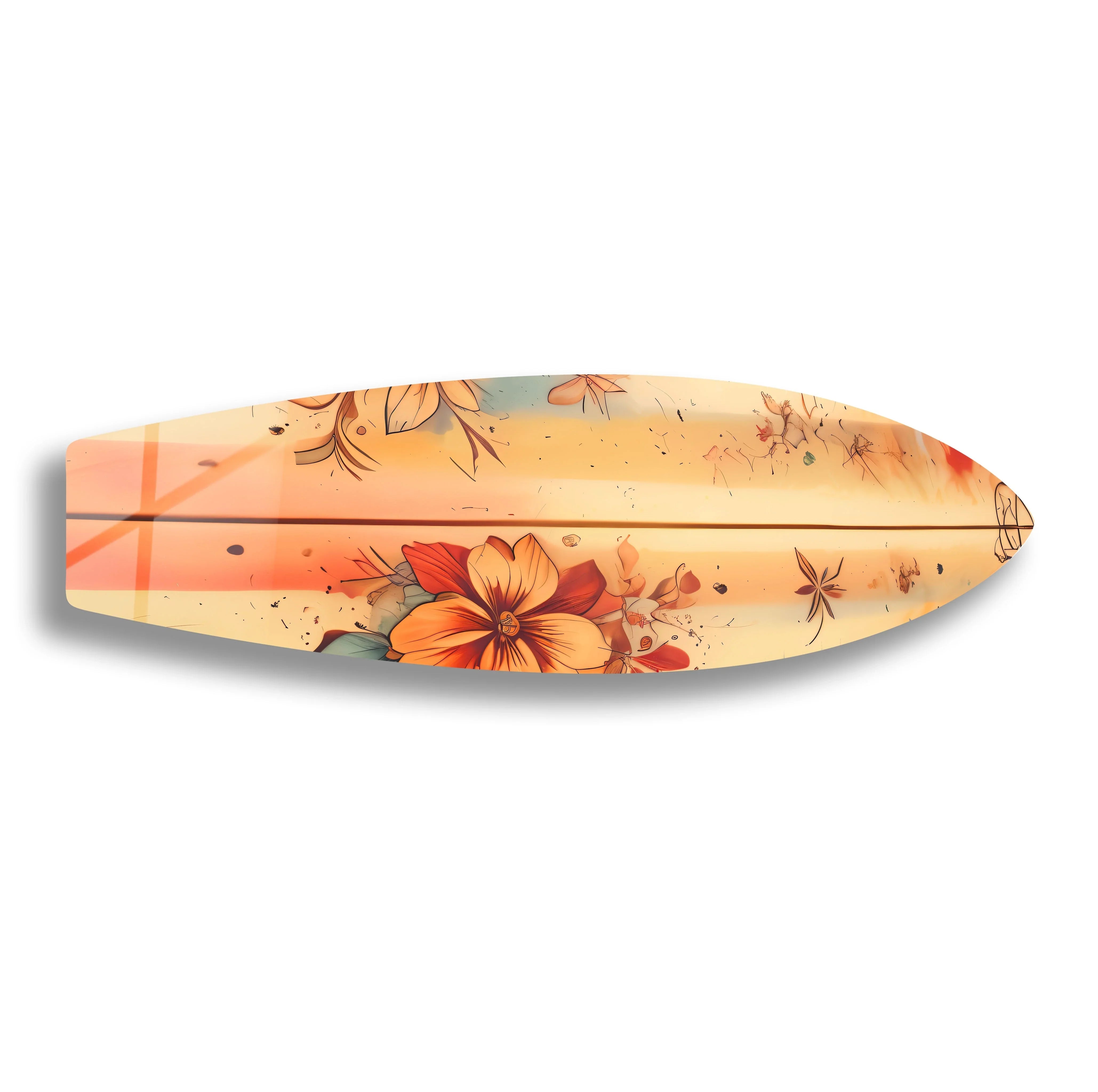 Beige Floral Surfboard – Unique Glass Wall Art Design – MyPhotoStation