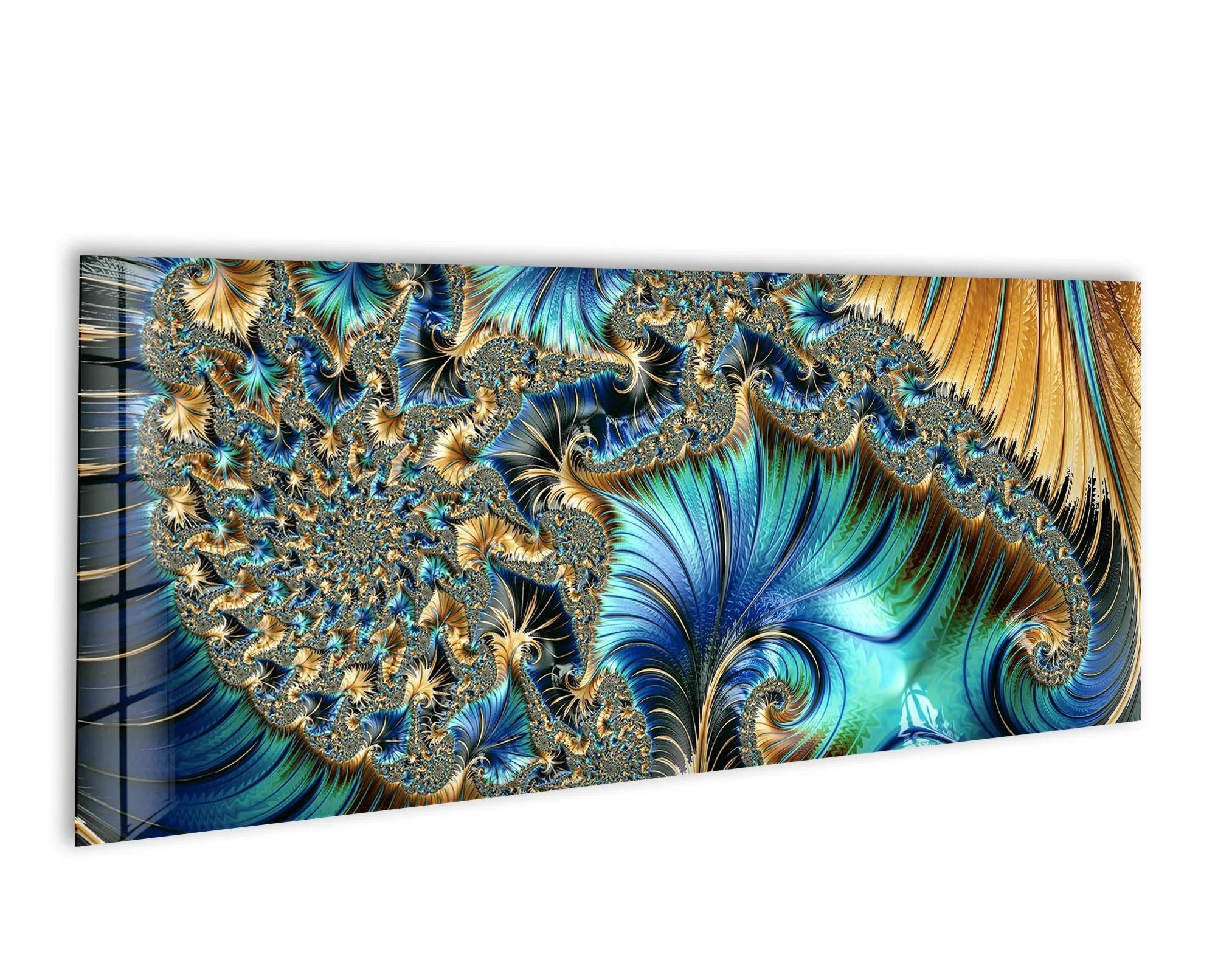 Golden Fractal Panoramic Glass Wall Art | Captivating Decor ...