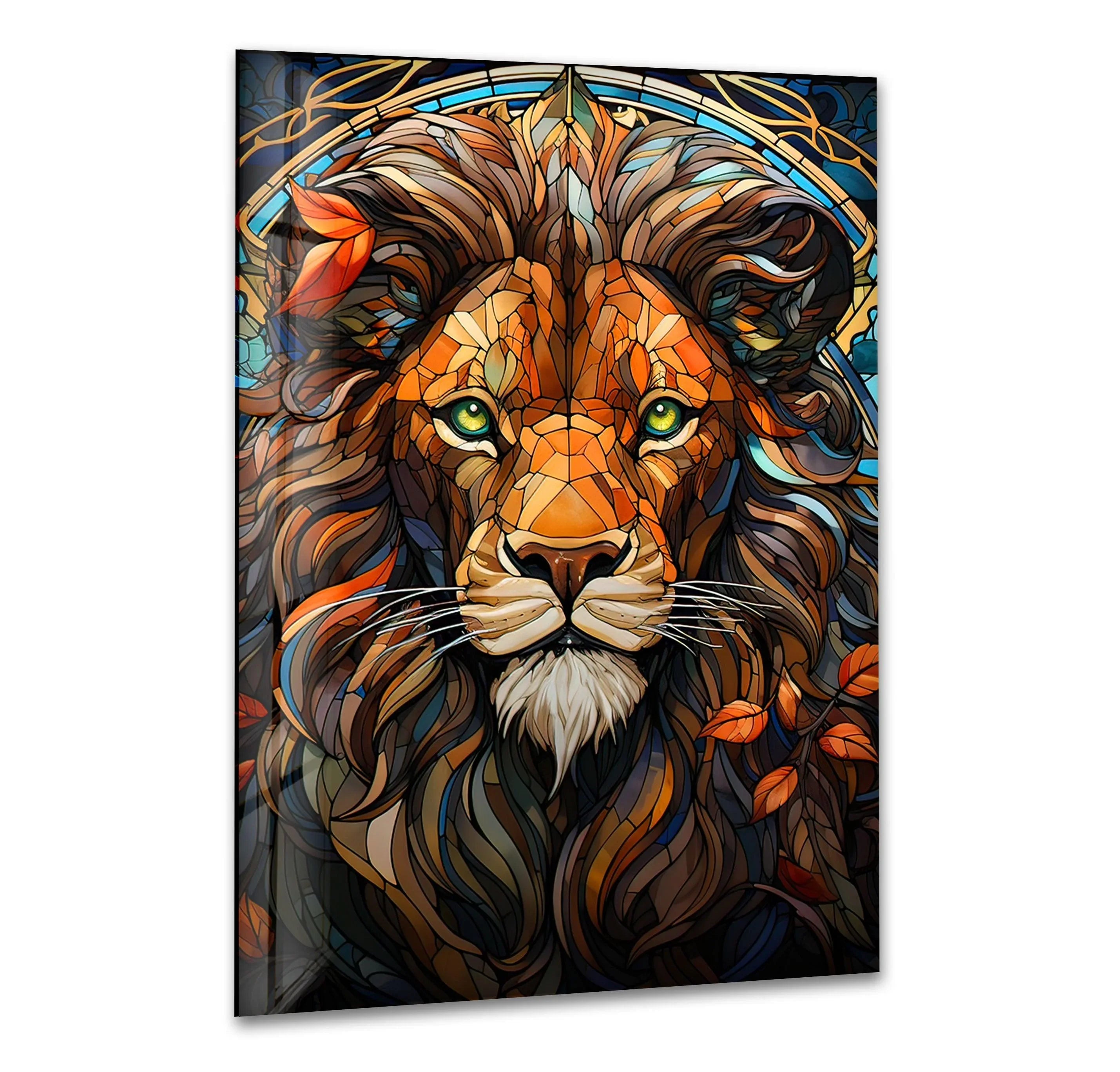 Stained Leon Glass Wall Art – Regal Lion Decor – MyPhotoStation