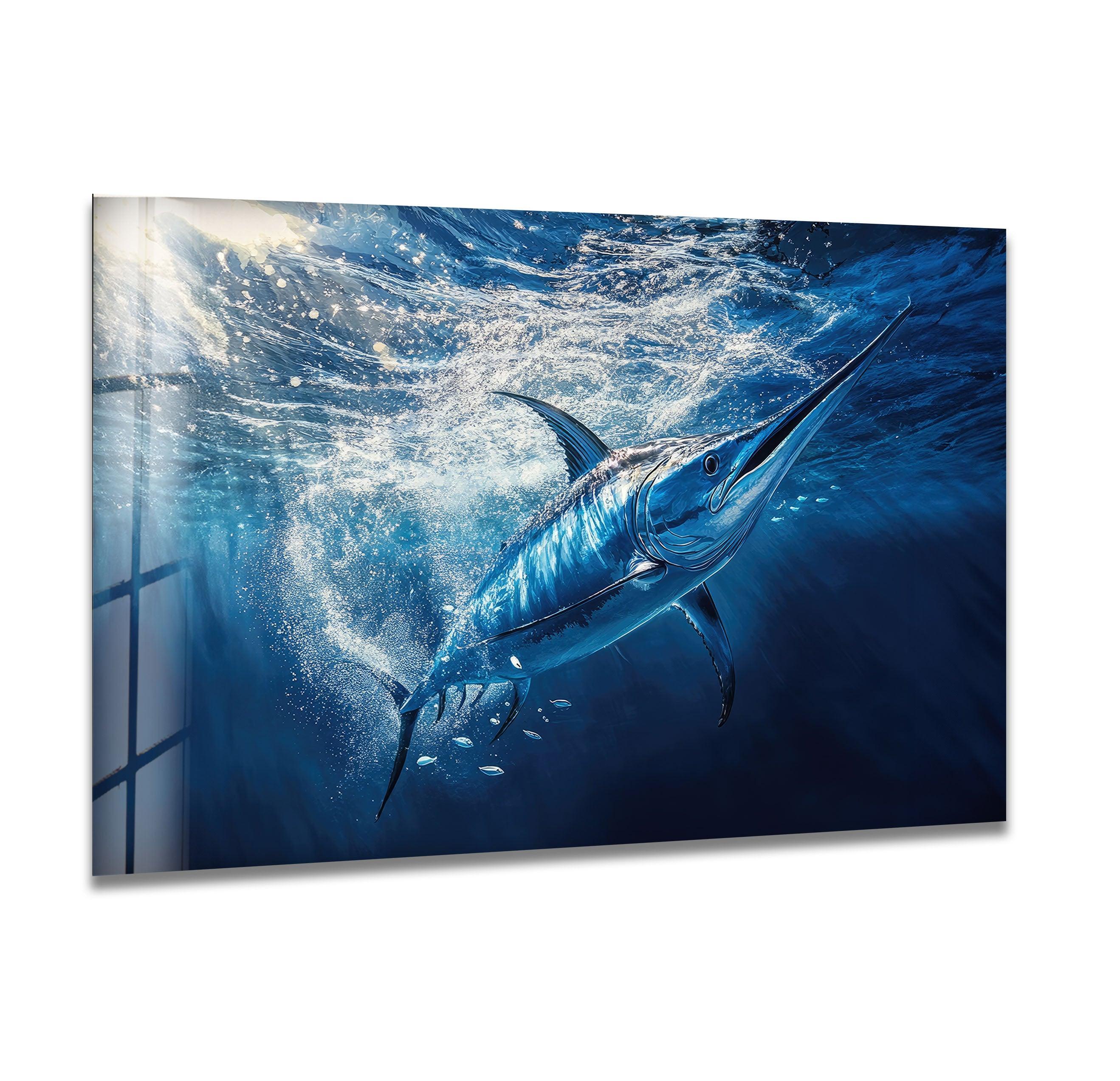 Swordfish Under Ocean Glass Wall Art-Glass Pictures For Wall ...