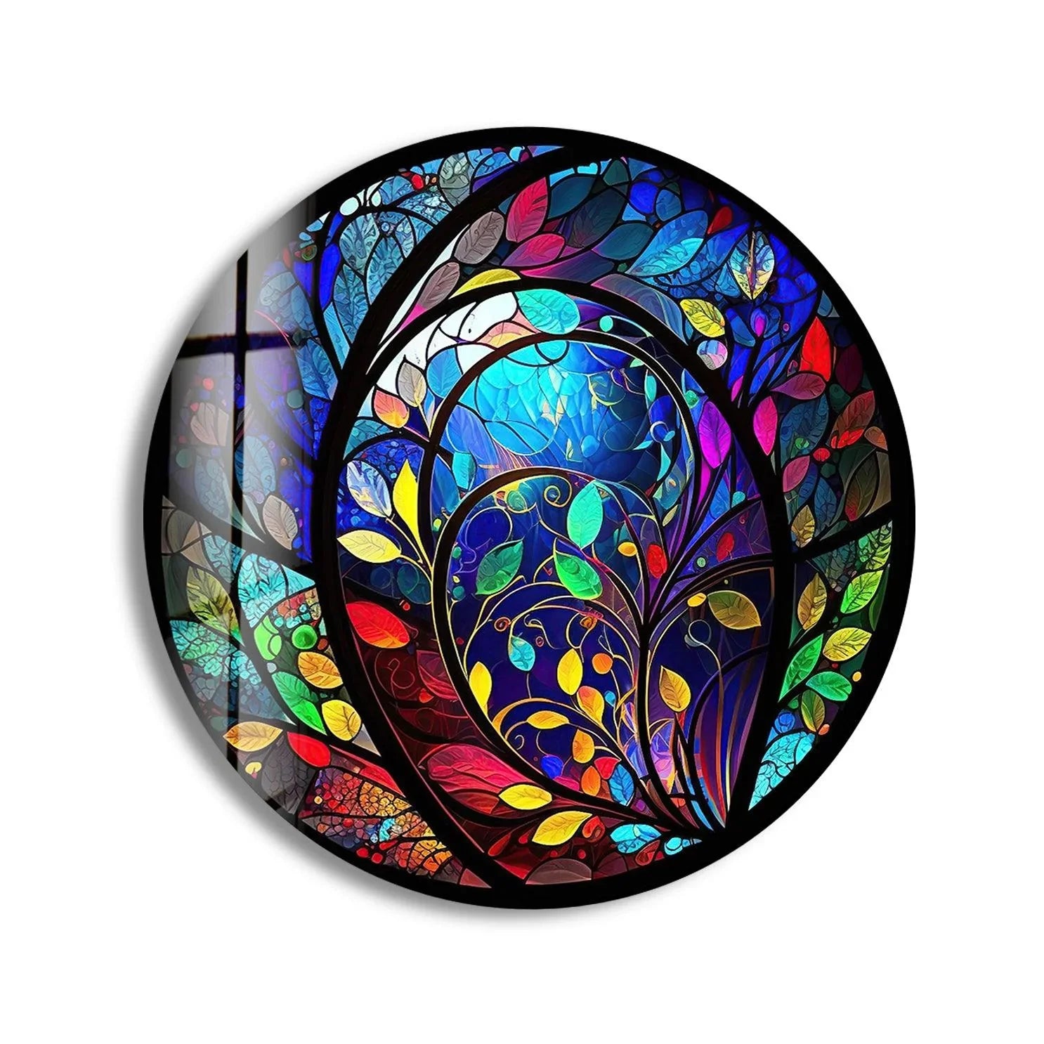 Circular Stained with Tree Round Glass Wall Art-Print Picture on Glass