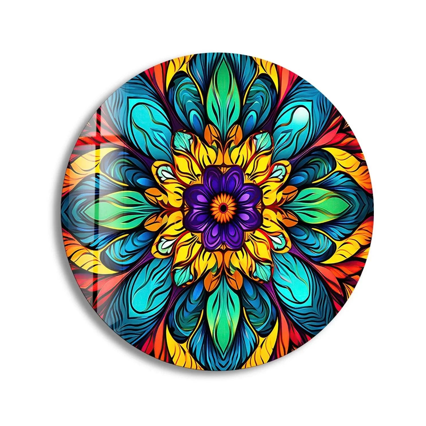 Stained Round Colored Glass Wall Art-Print On Glass