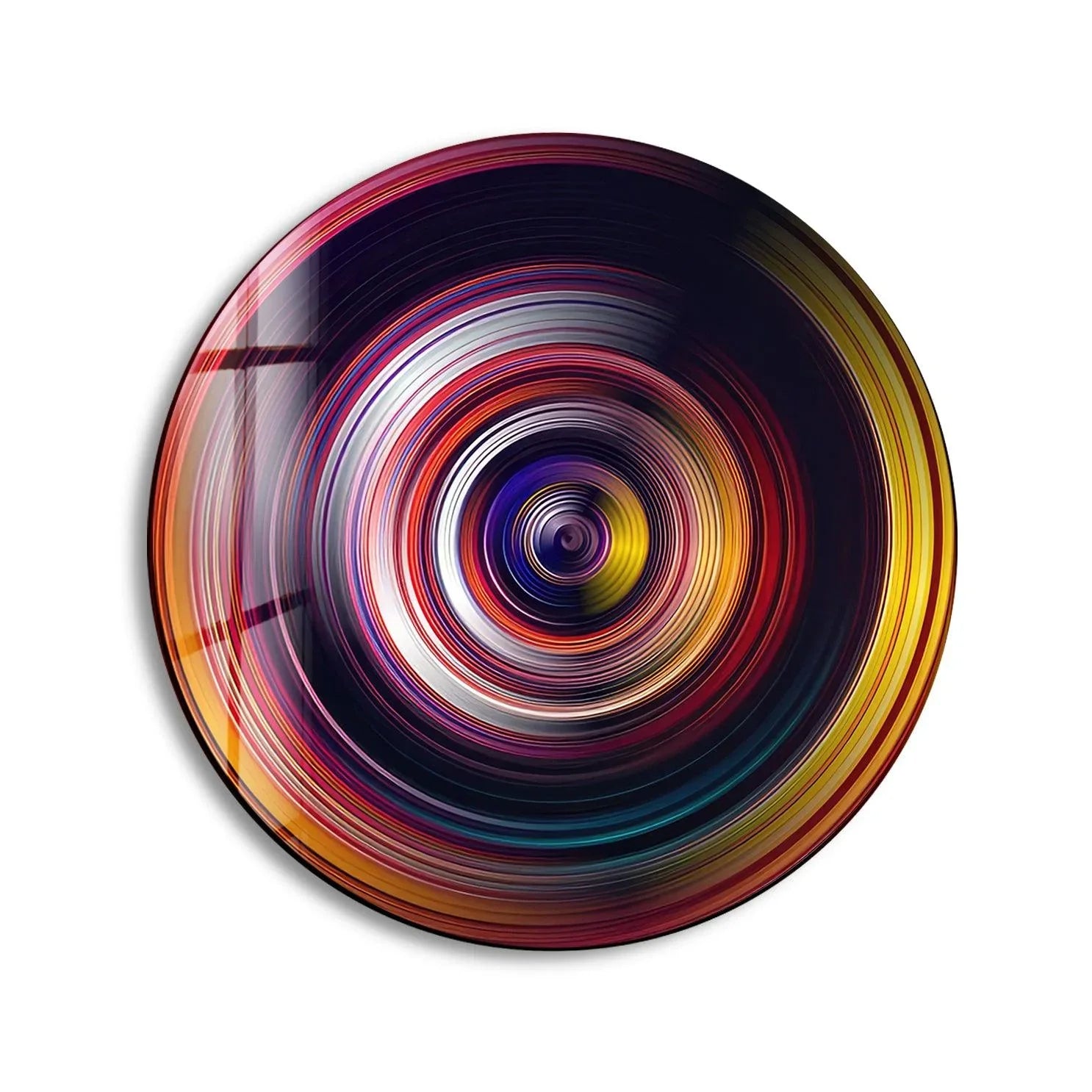 Yellow Black Spiral Round Glass Wall Art-Art Glass Wall Art