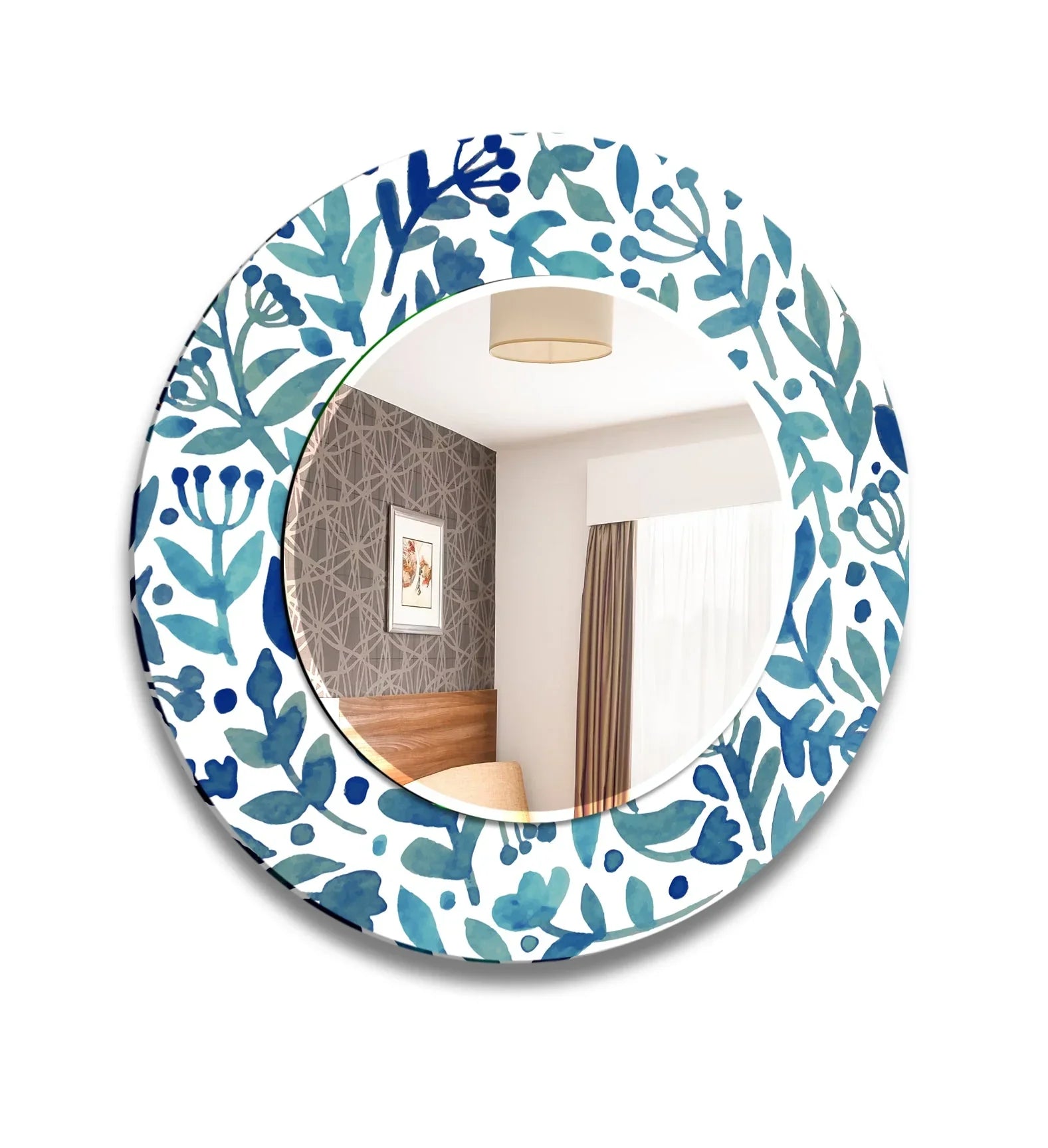 Blue Round Flowers Wall Mirror-Large Floor Mirror | MyPhotoStation