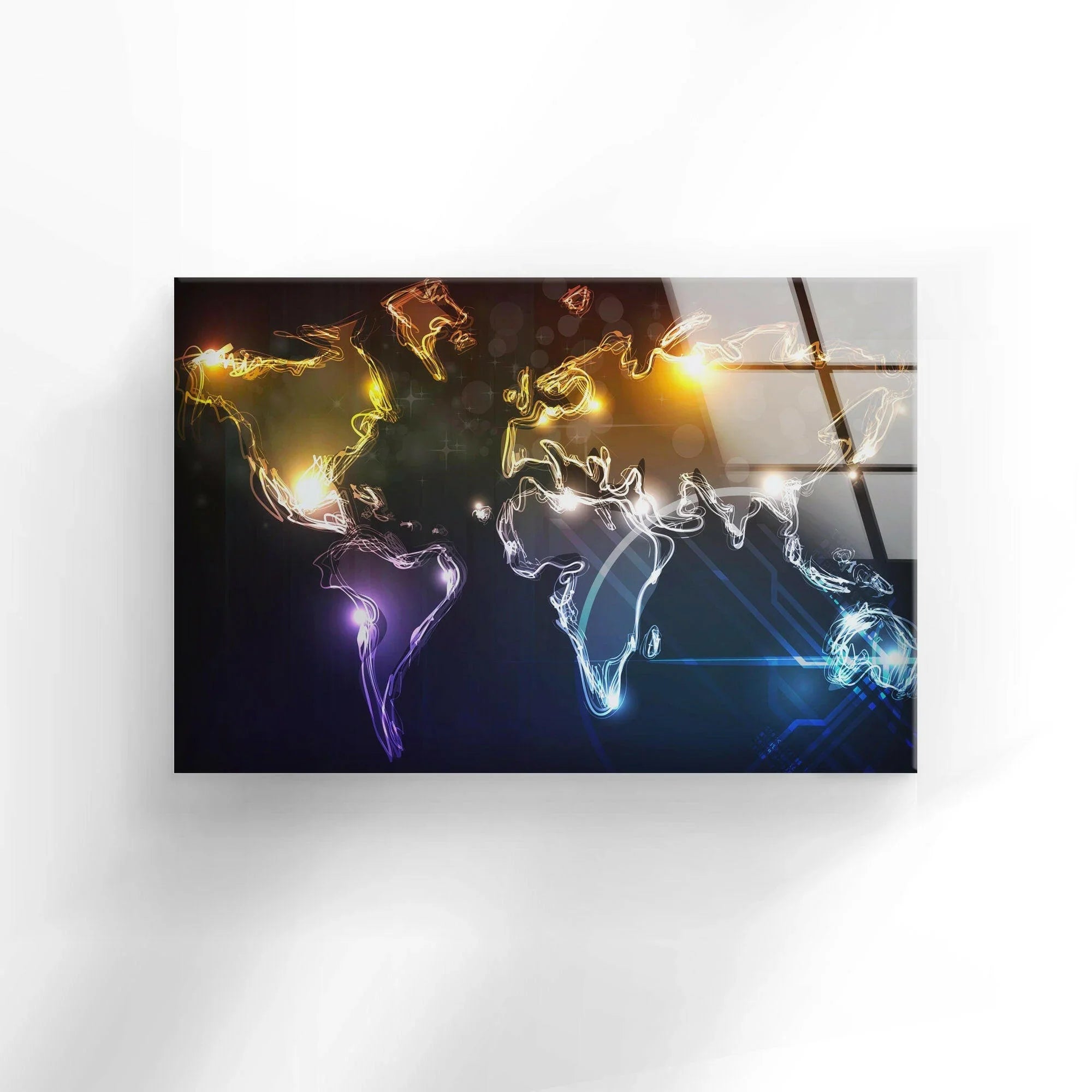 MyPhotoStation: World Map Glass Printing Wall Arts for Living Room