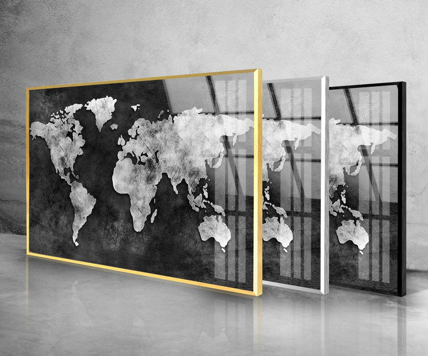 MyPhotoStation: Modern World Map Tempered Glass Printing Wall Arts