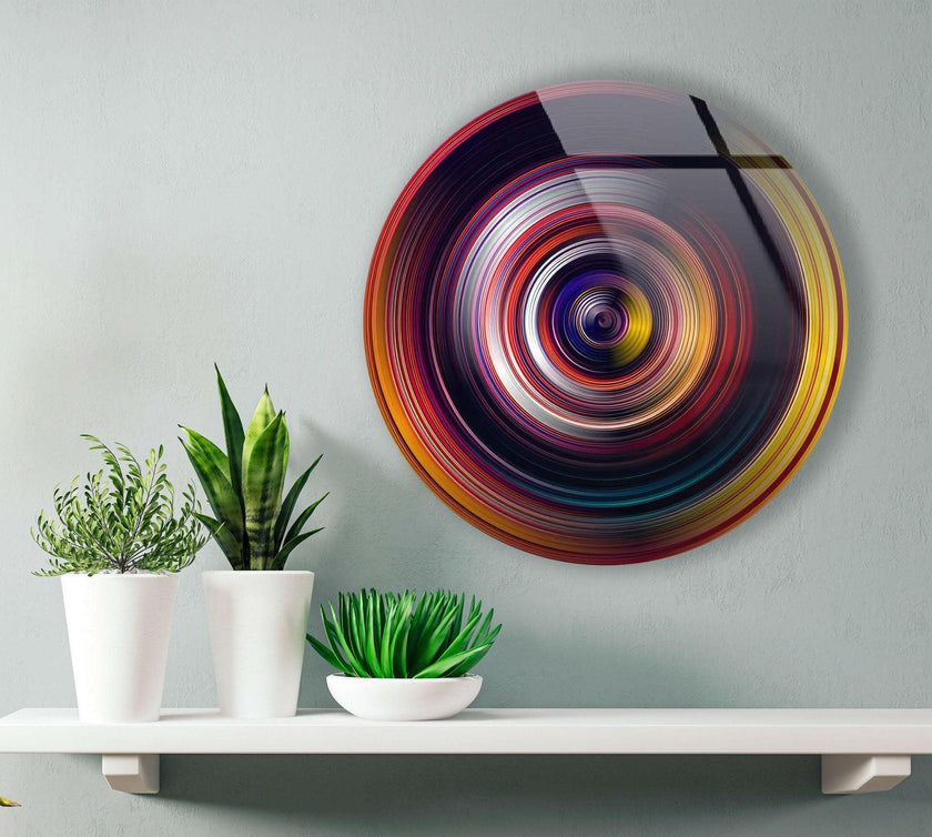Yellow Black Spiral Round Glass Wall Art-Art Glass Wall Art